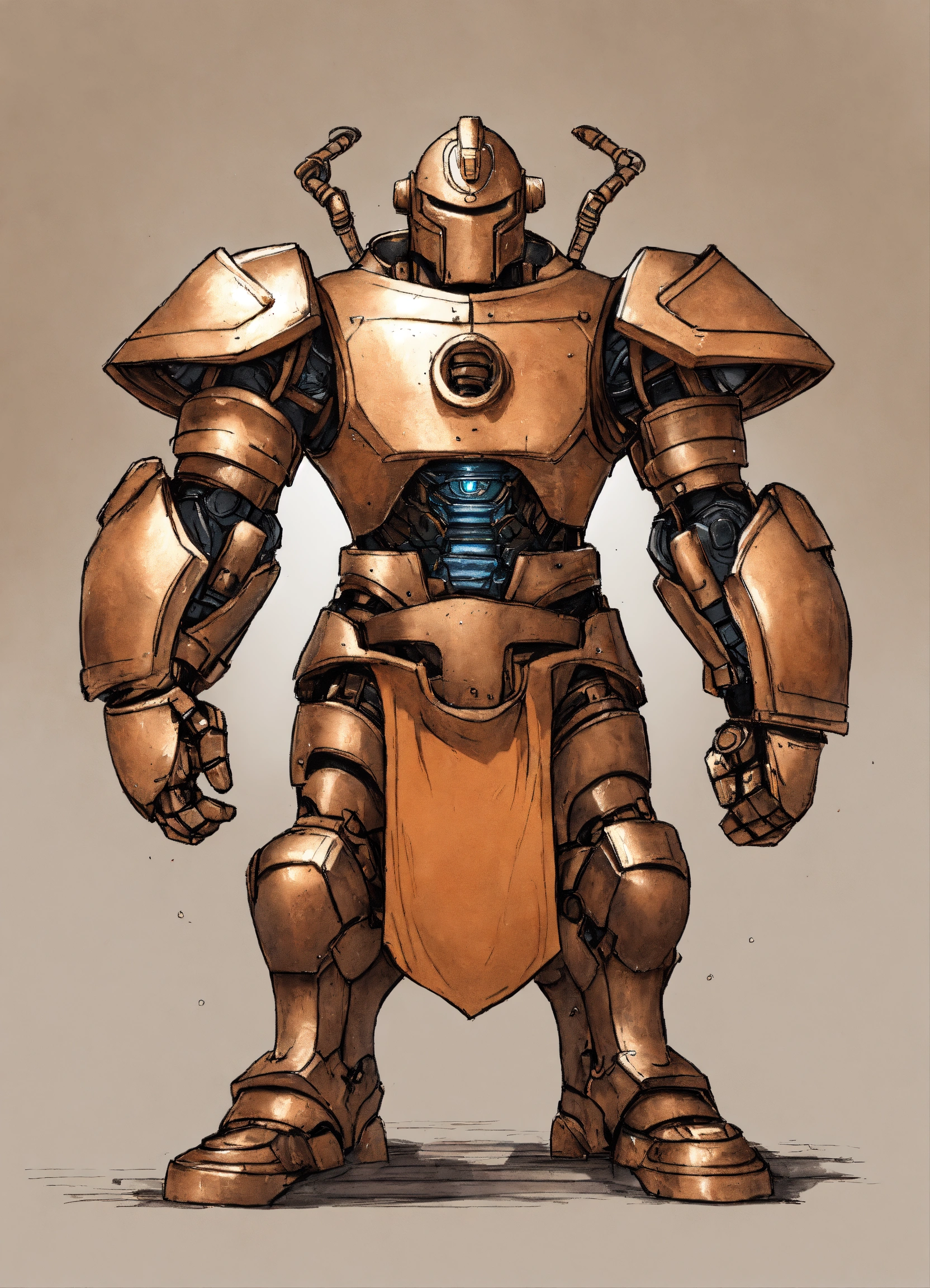 Lexica - Drawing of ancient bronze warforged robot holding fists in a ...