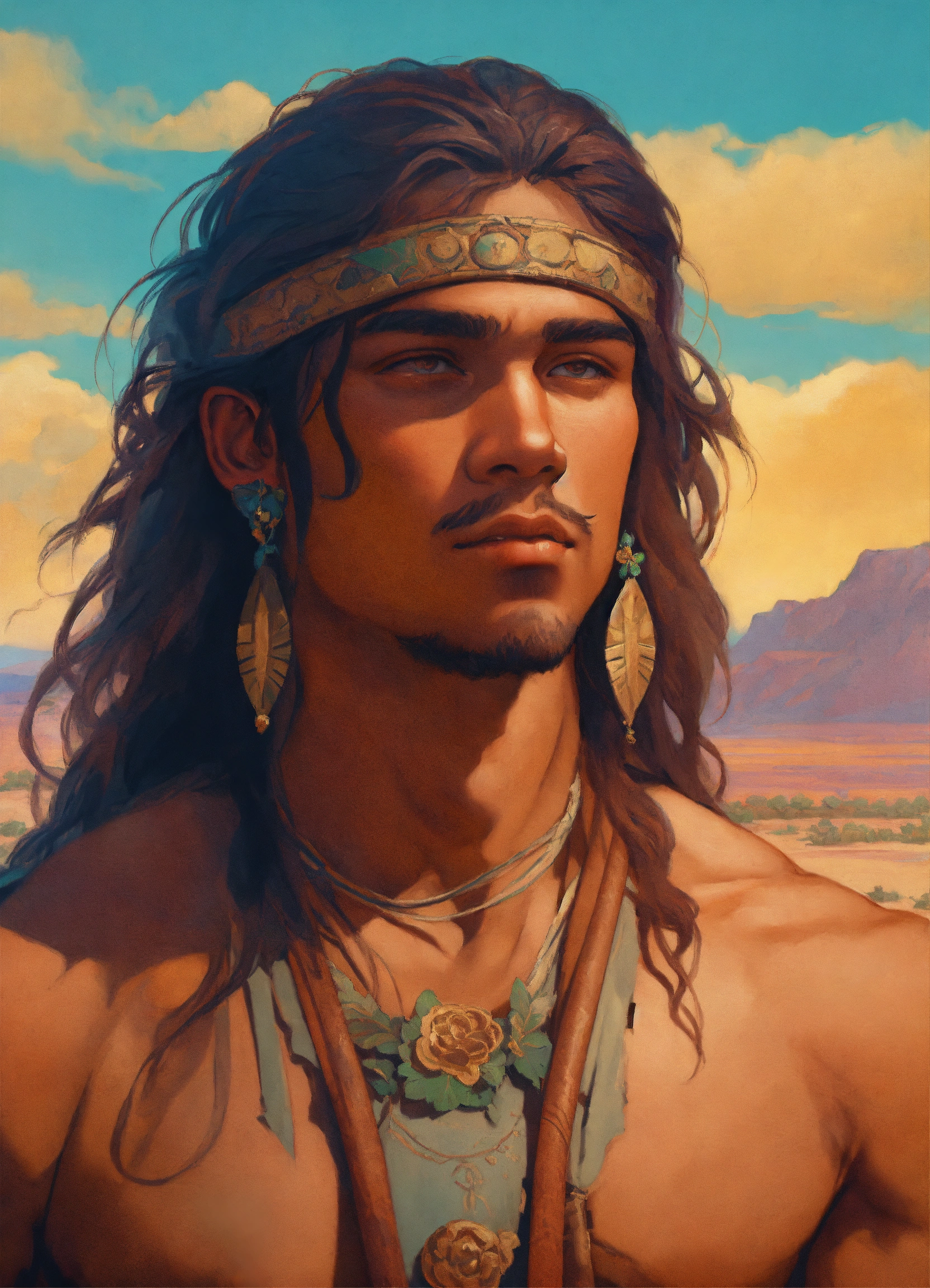 Lexica - Portrait of Polynesian man, age 19, fantasy prince, long hair ...