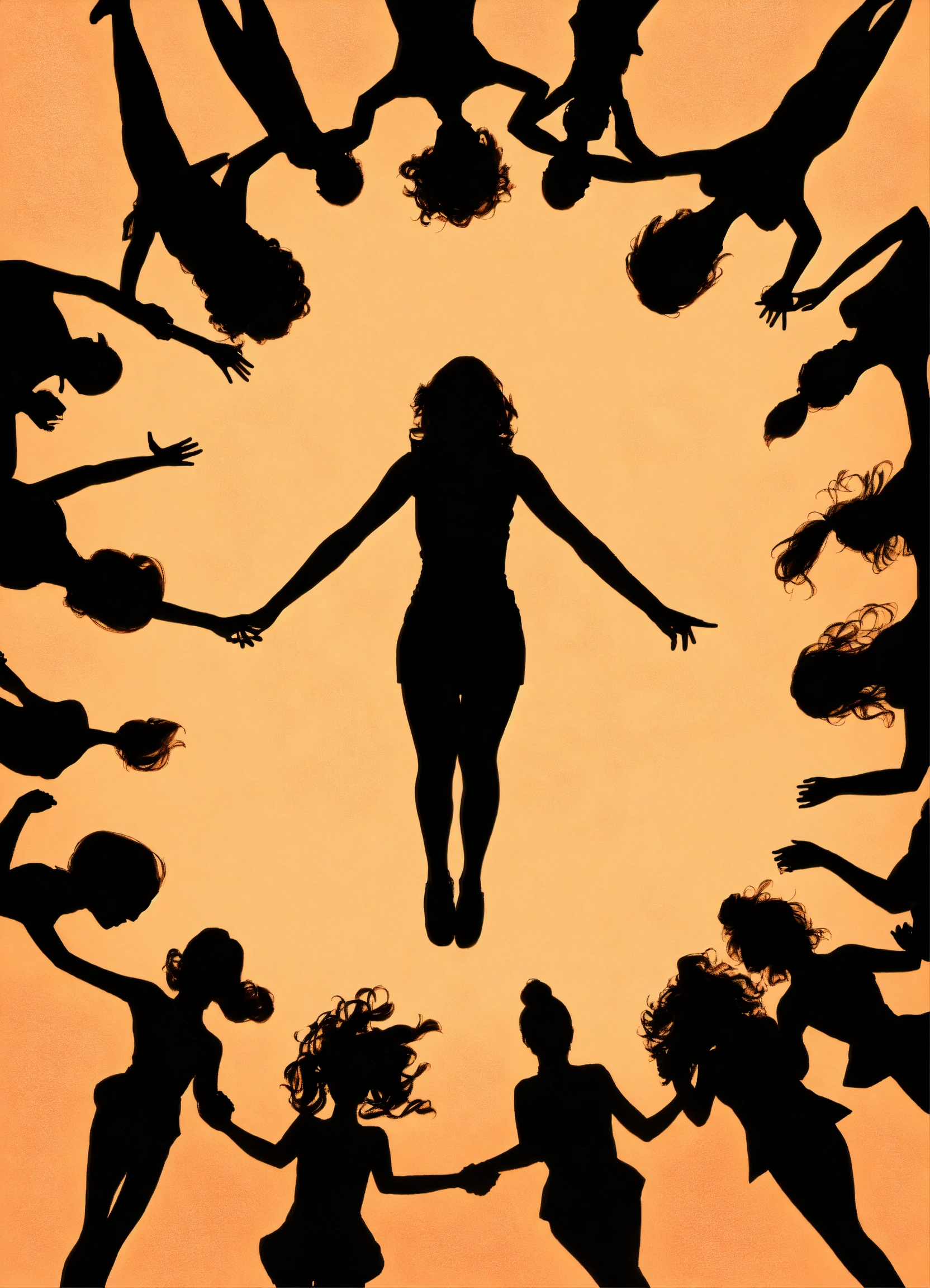 Lexica - A circle of random female silhouettes, holding hands, aerial ...
