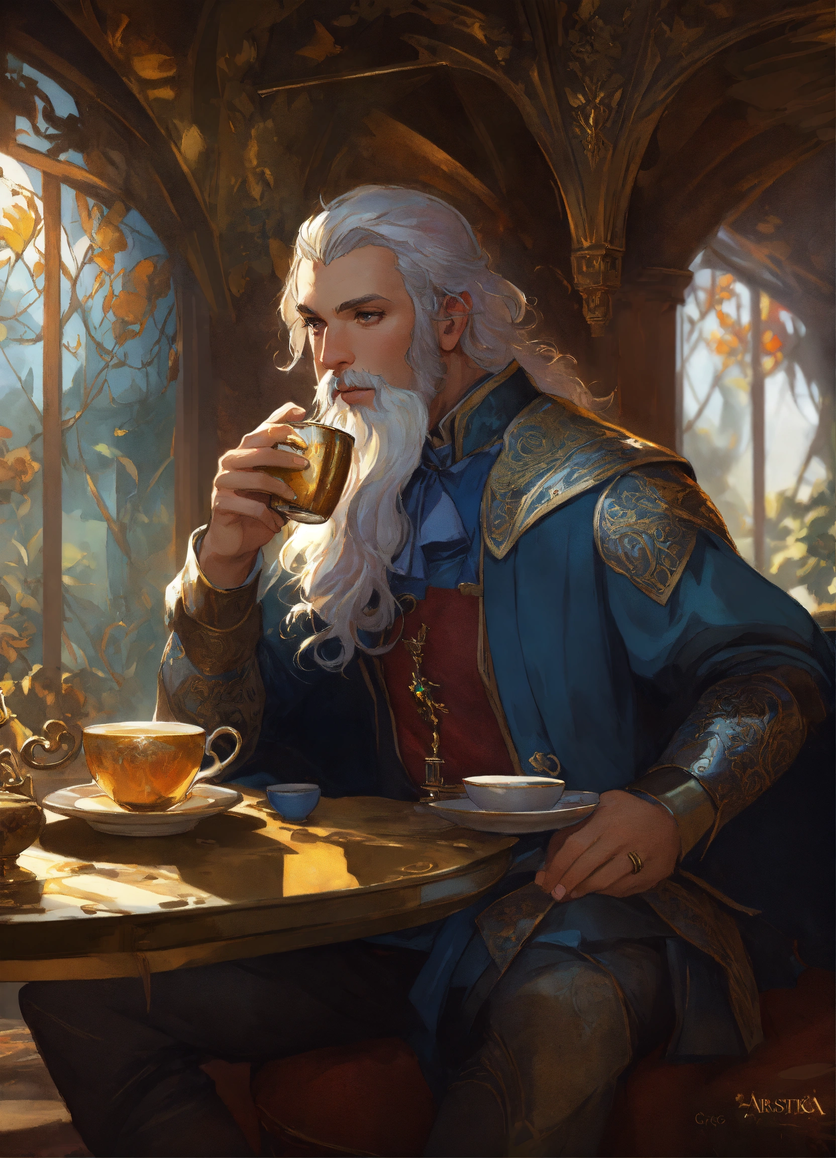 Lexica - Noble baron Medieval in his house drinking tea, art by artgerm ...