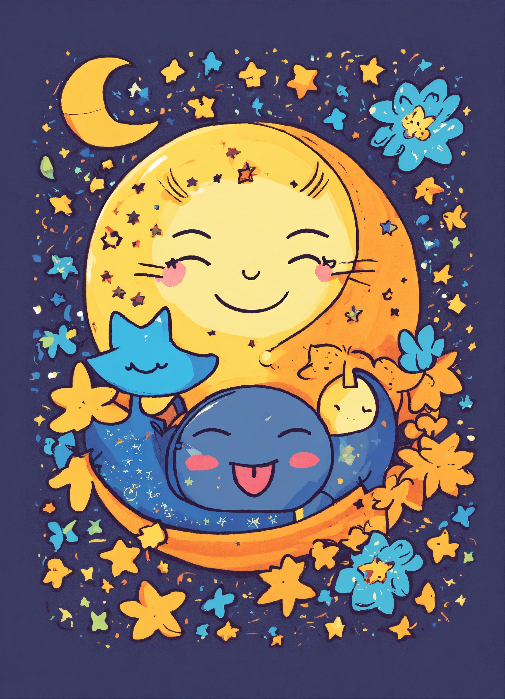 Lexica - A cute drew a star, hug a moon and sun