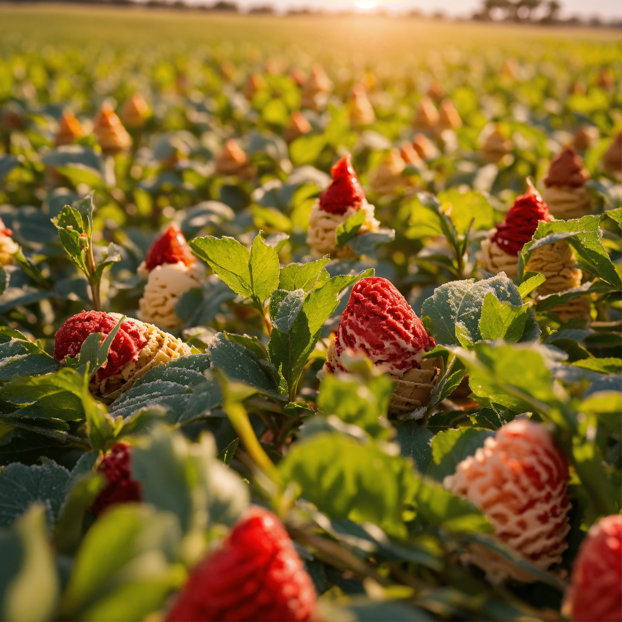 Lexica - Close up of A field of ice cream cone crops being harvested