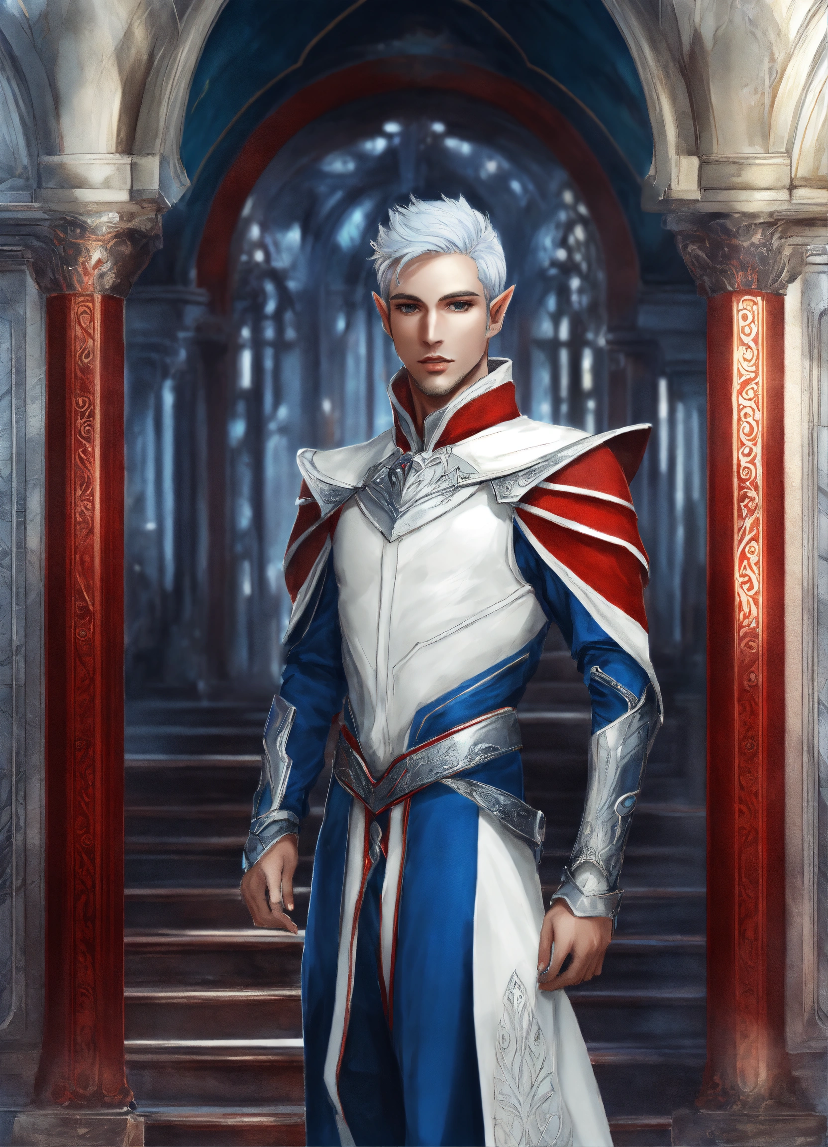 Lexica - Drawing of an elf, royalty, sci fi, cybernetic, white and red ...