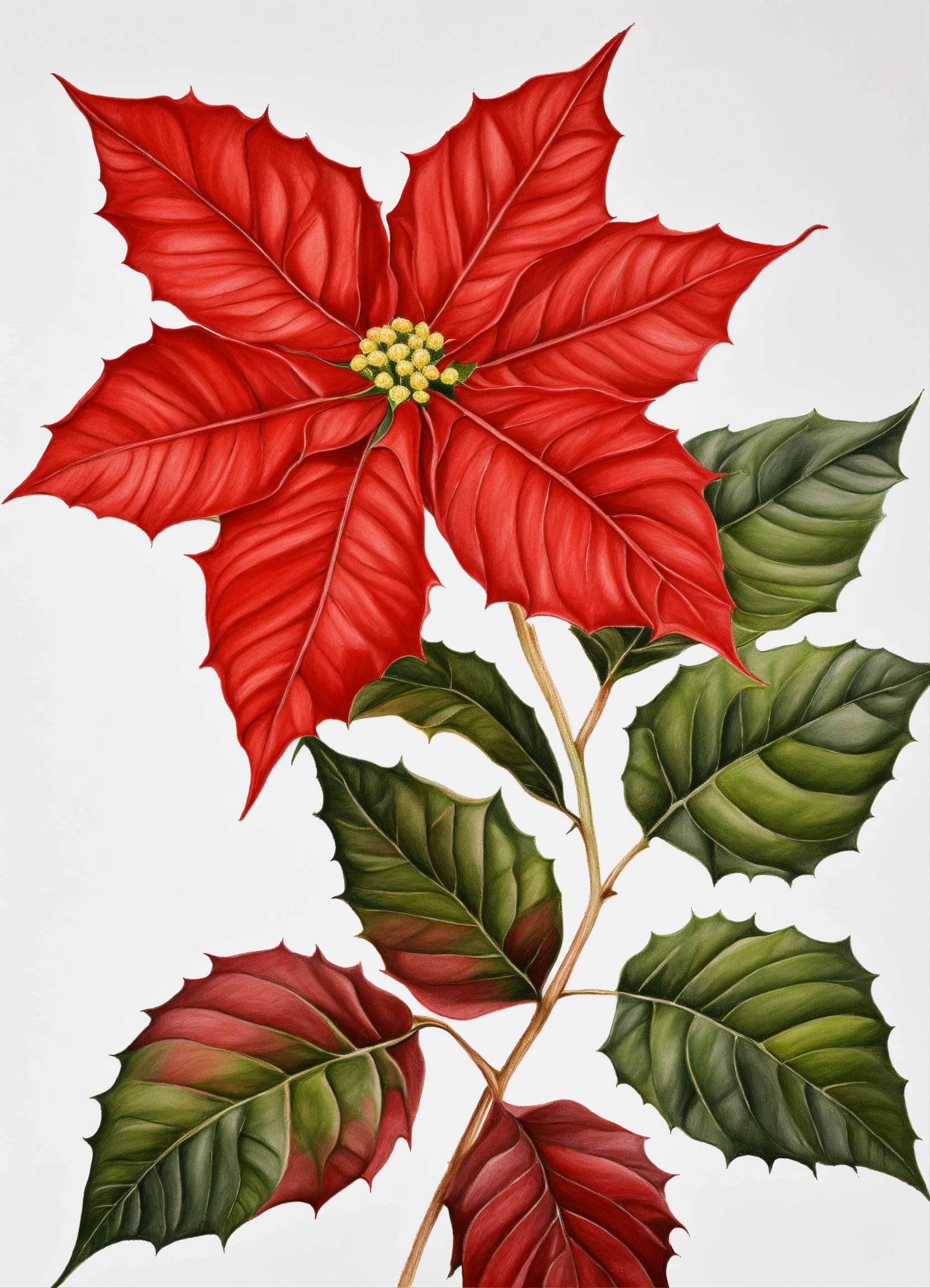 Lexica - Create a drawing of one single poinsettia flower in red color ...