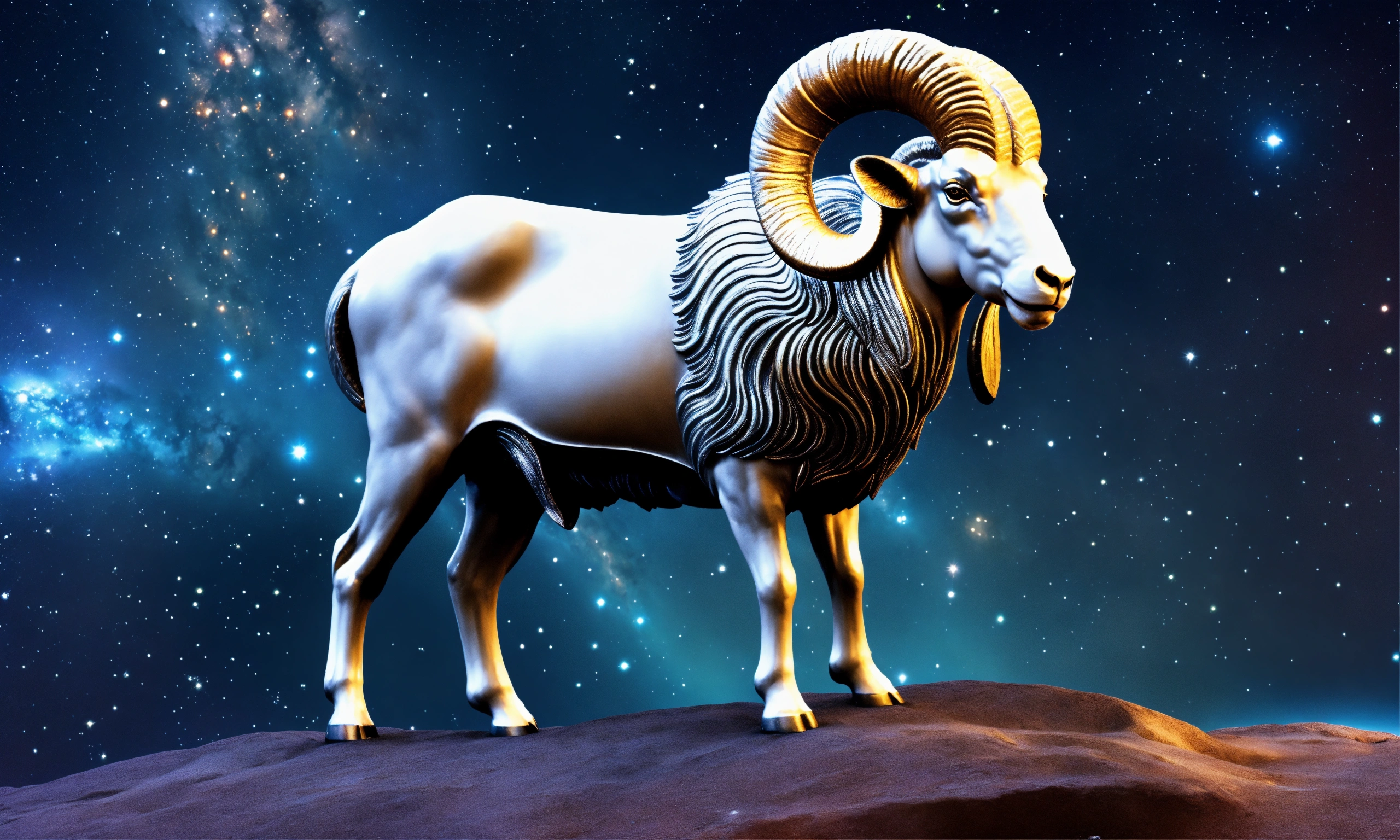 Lexica - Silver ram, zodiac sign, universe background, stars, highly ...