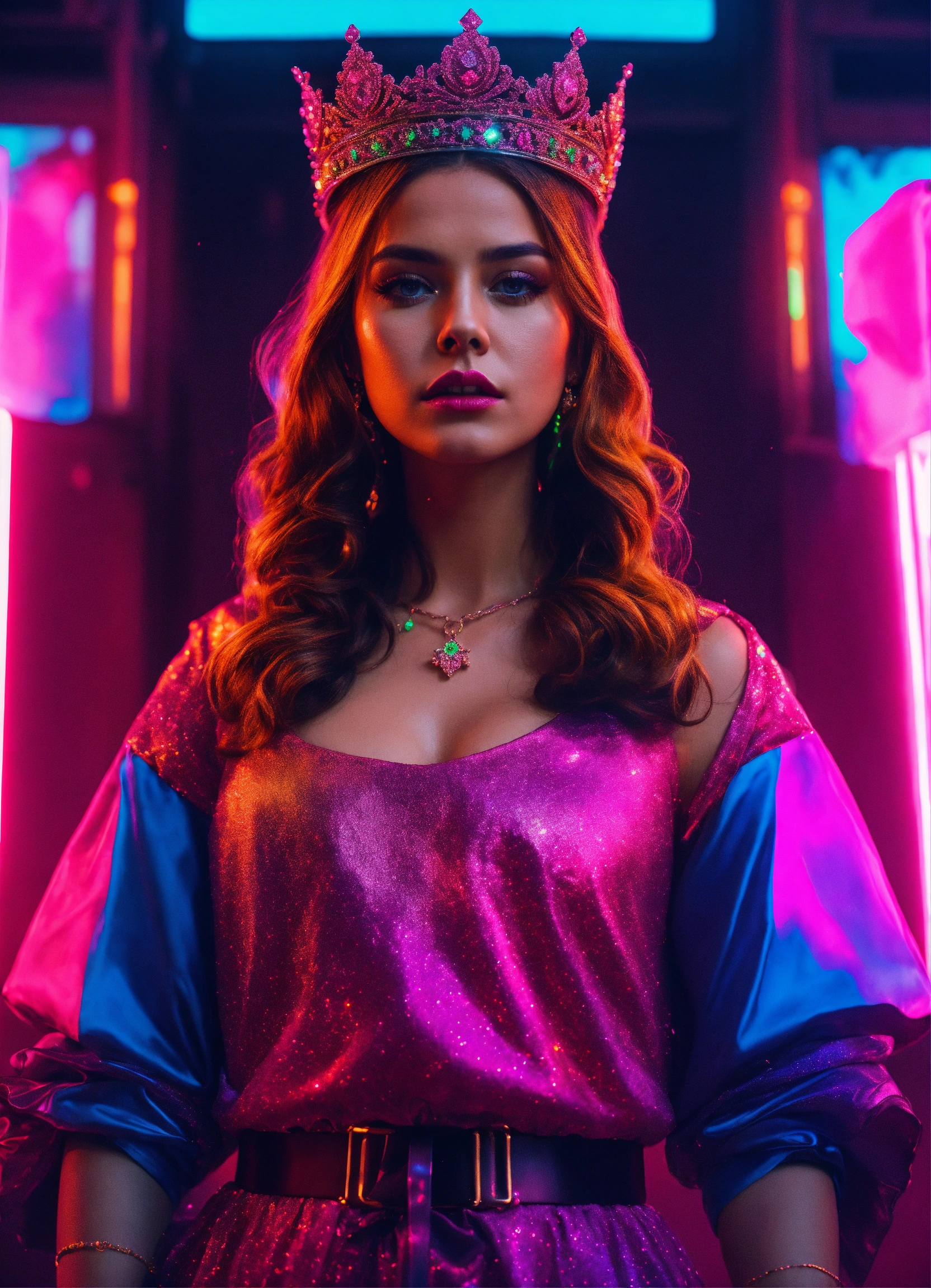 Lexica - Cinematic photography, modern, female queen, neon colors ...