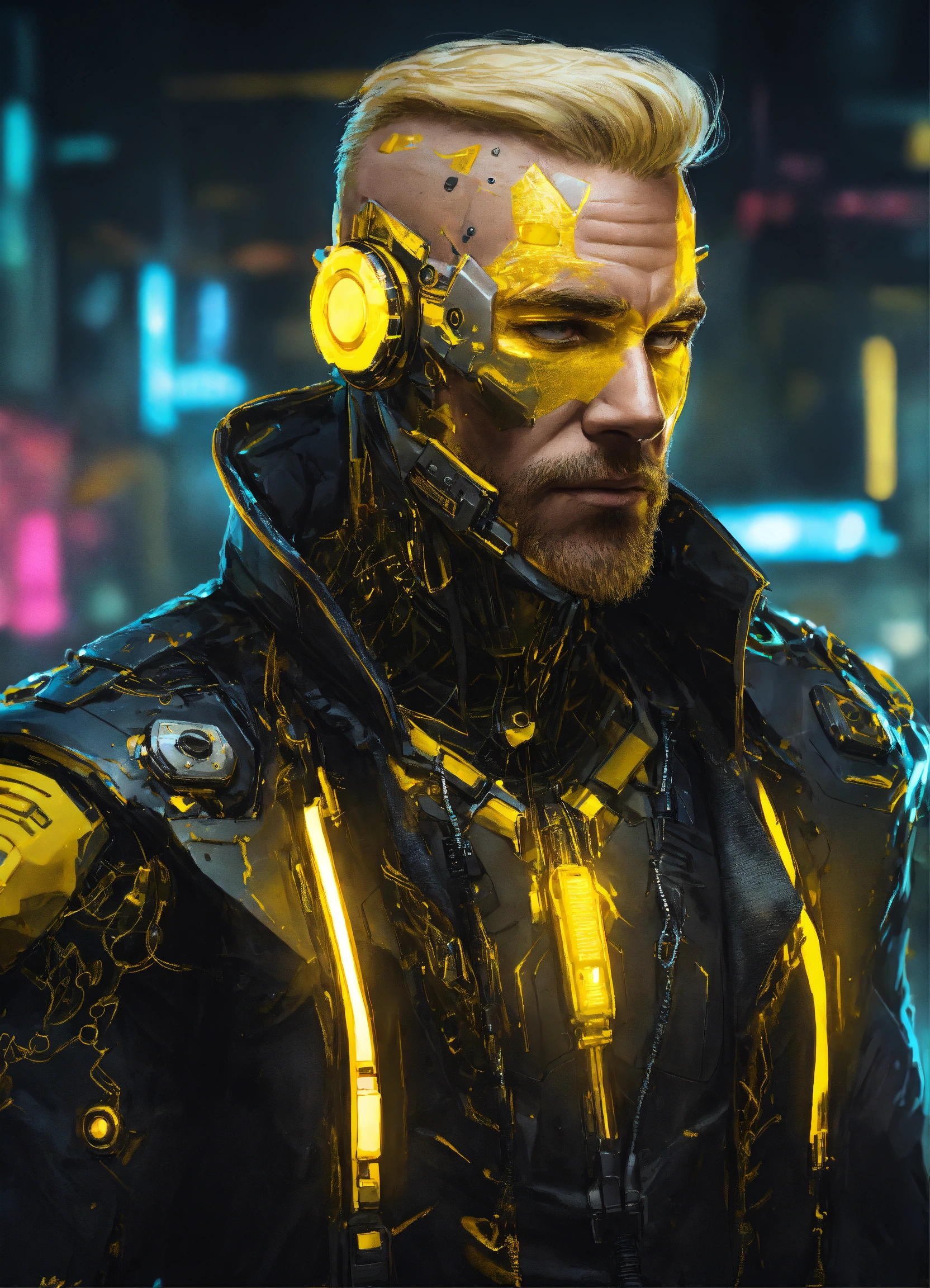 Lexica - Pale middle-aged dirty-blonde muscular cyberpunk cyborg man ...