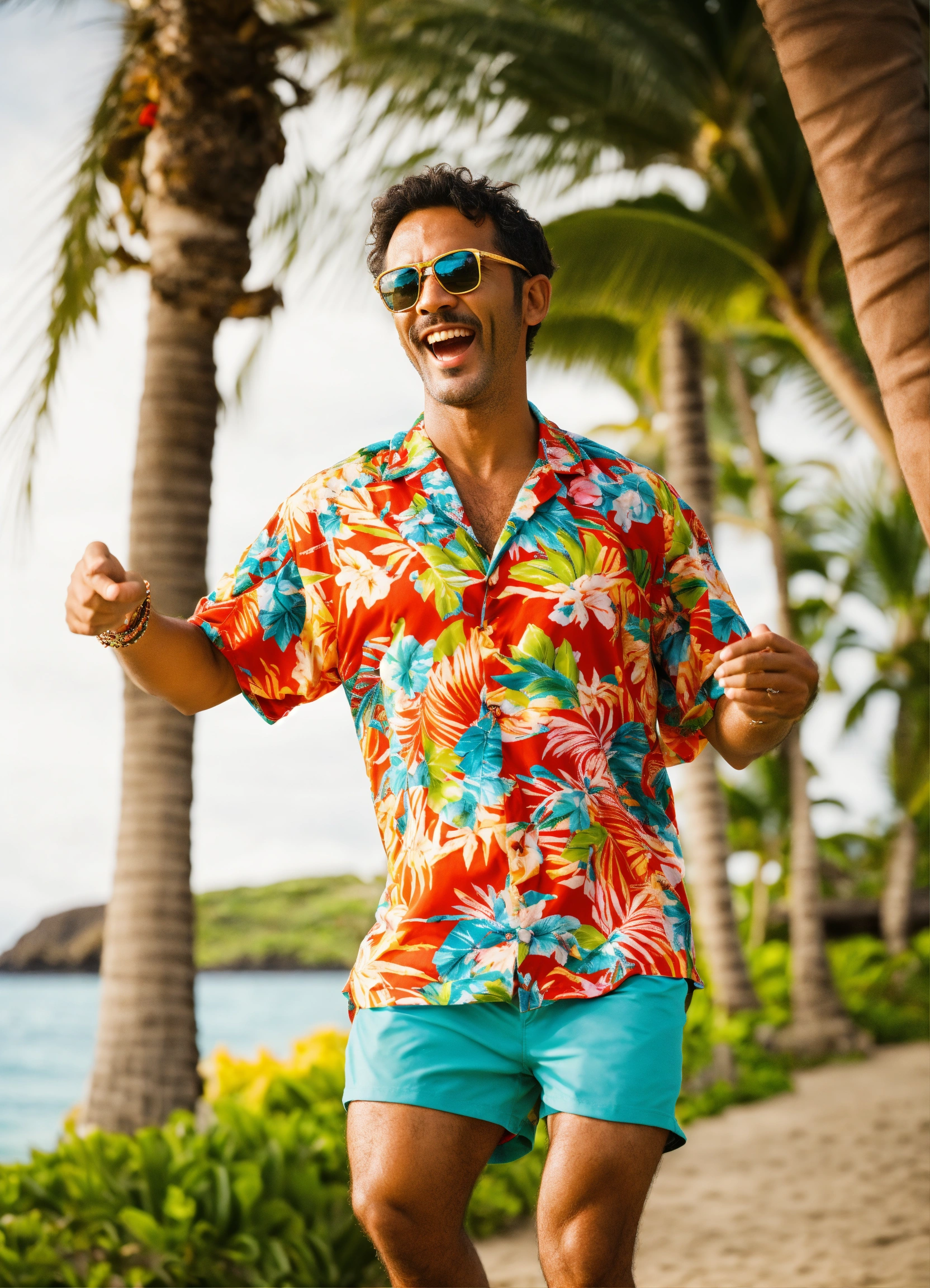 Lexica - Funny looking man in hawaii shirt dancing on vacation