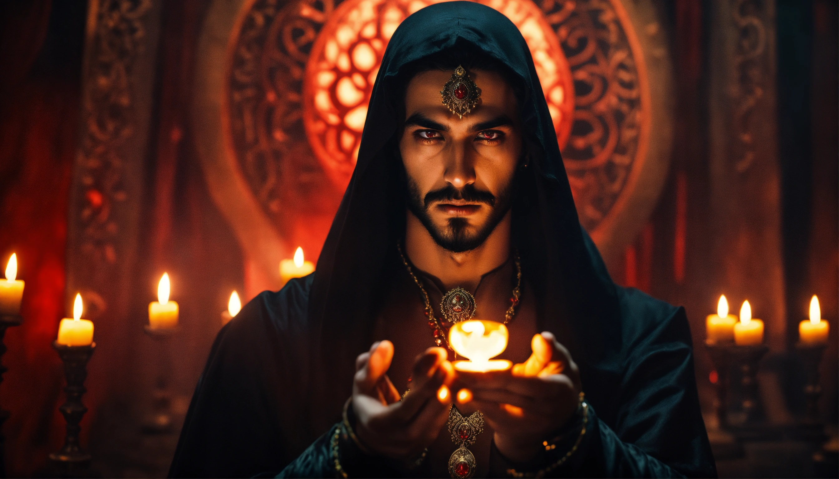 Lexica - Sinister and dramatic portrait of a young handsome Arabic evil ...