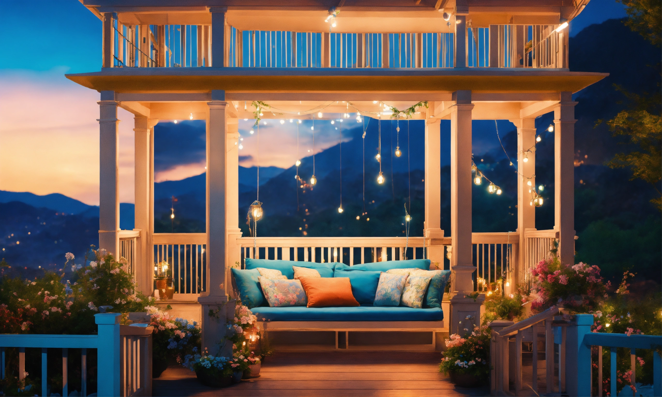 Lexica - Epic shot of a ultra detailed Veranda with white railings and ...