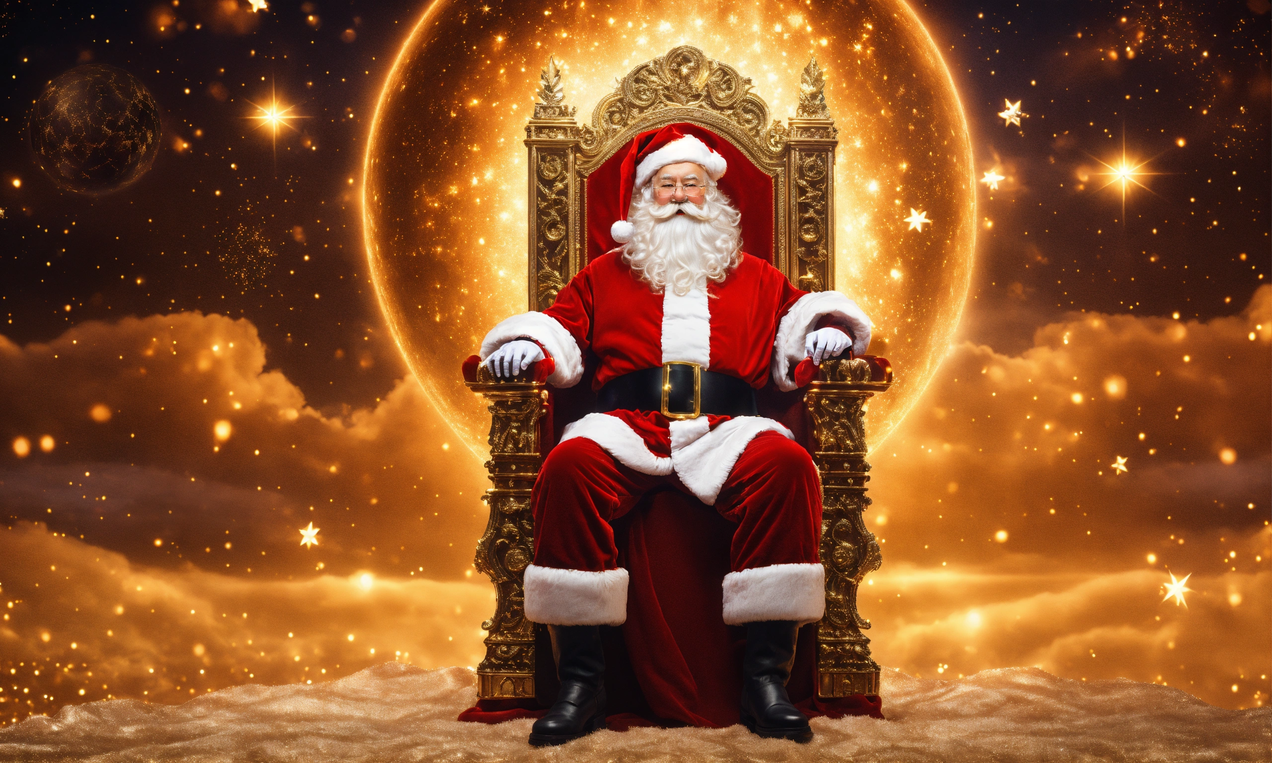 Lexica - Santa Claus sitting on a king's golden throne, with the planet ...