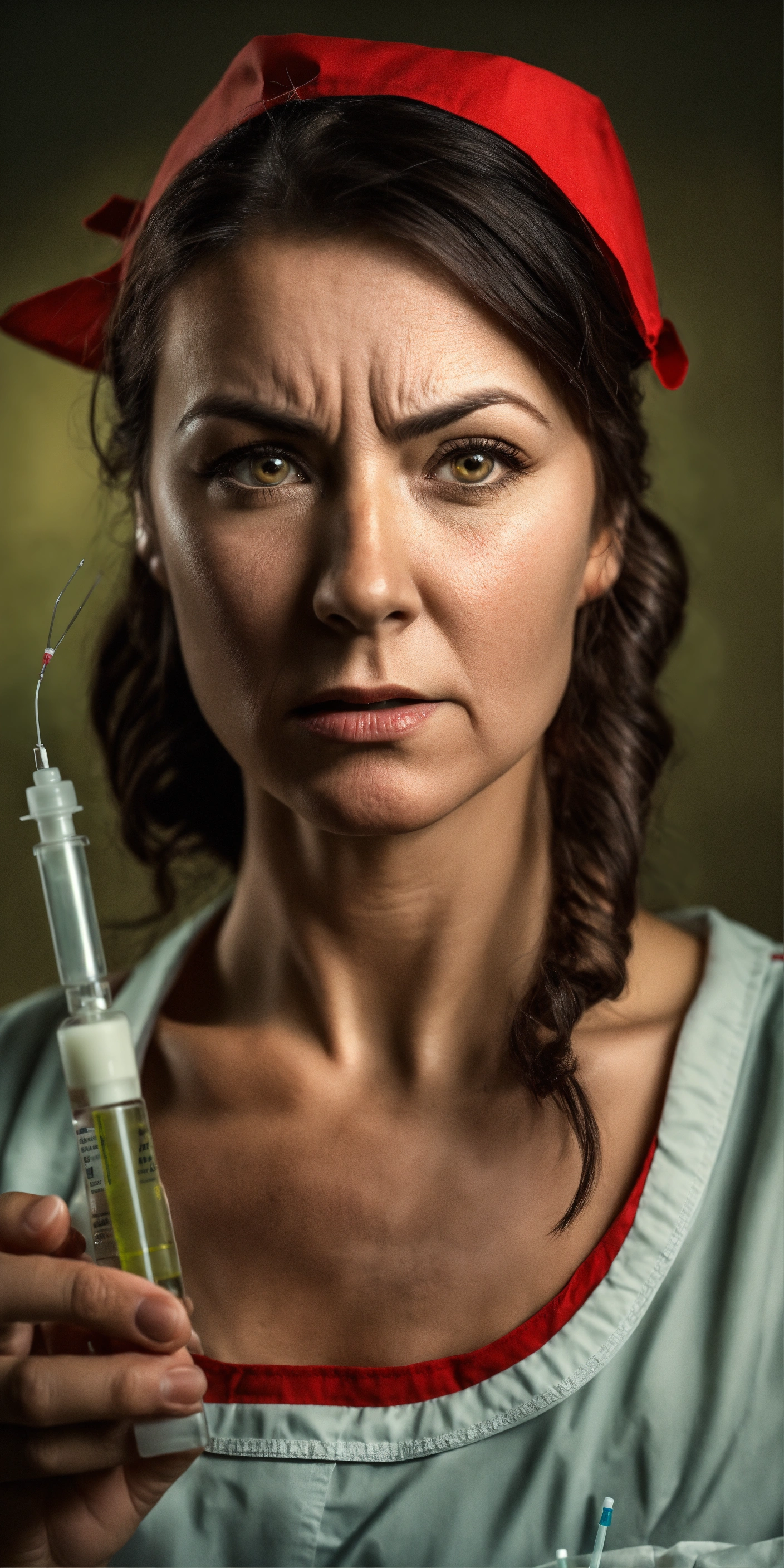 Lexica - A 40 year old nurse with an angry expression on her face and a ...