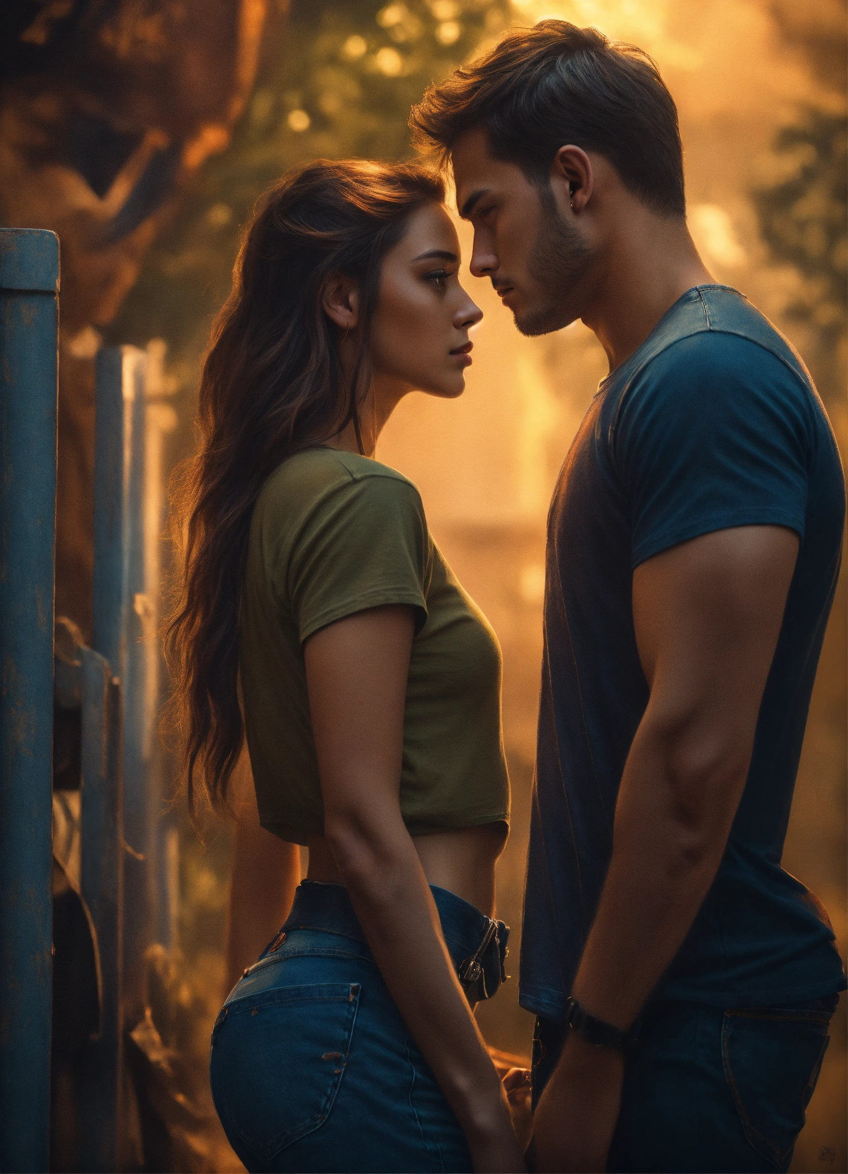 Lexica - Beautiful girl in t-shirt and jeans and beautiful man looking ...