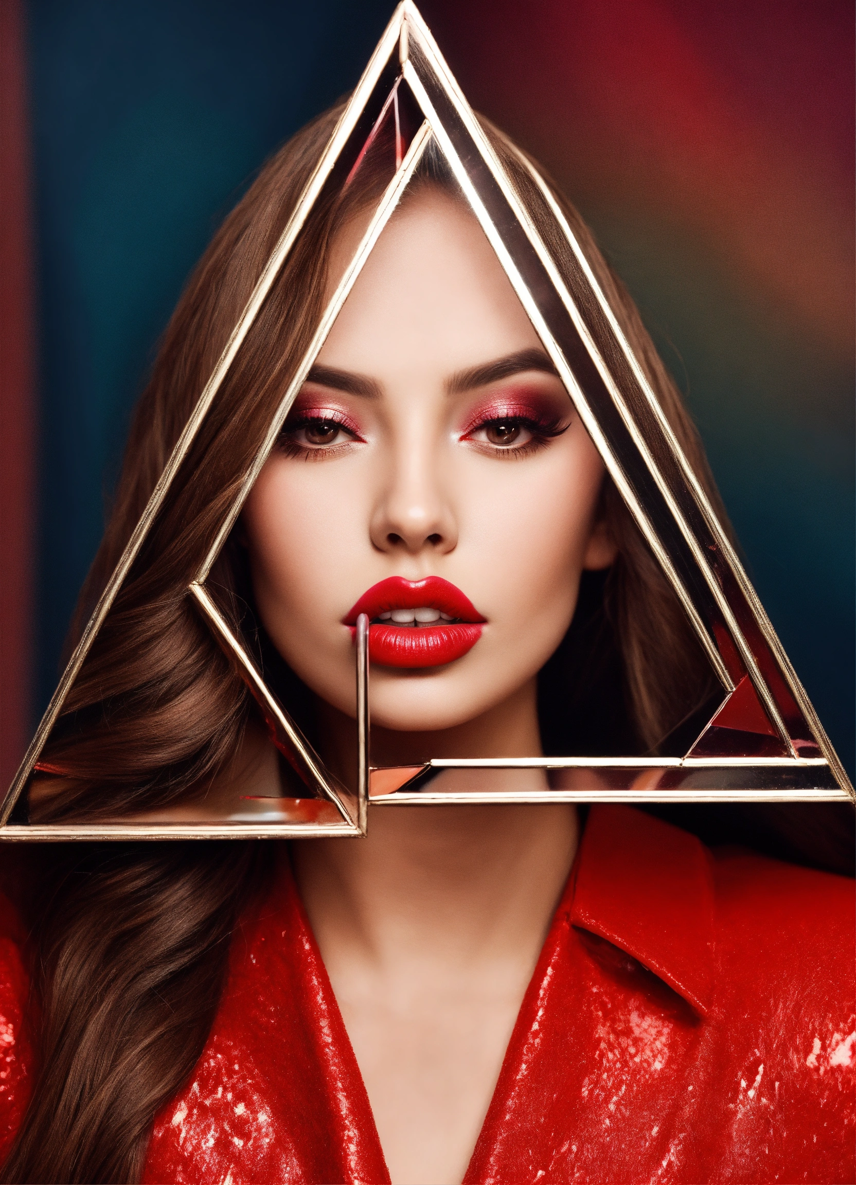 Lexica - Lips makeup in triangle shaped mirror, beautiful woman with ...