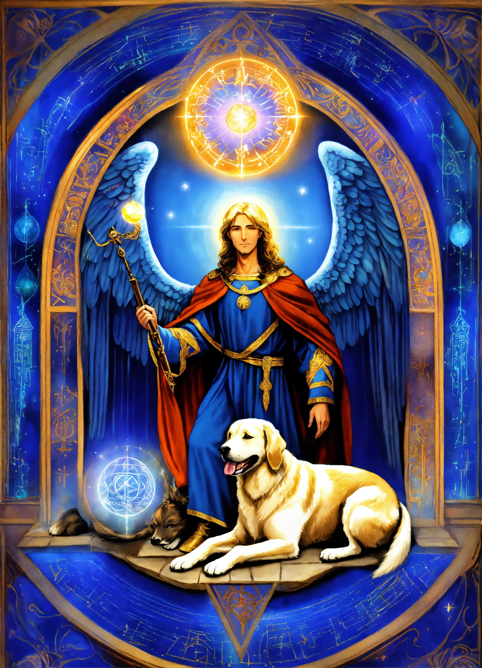 Lexica - Archangel Michael with an elderly visage and round face, hugs ...