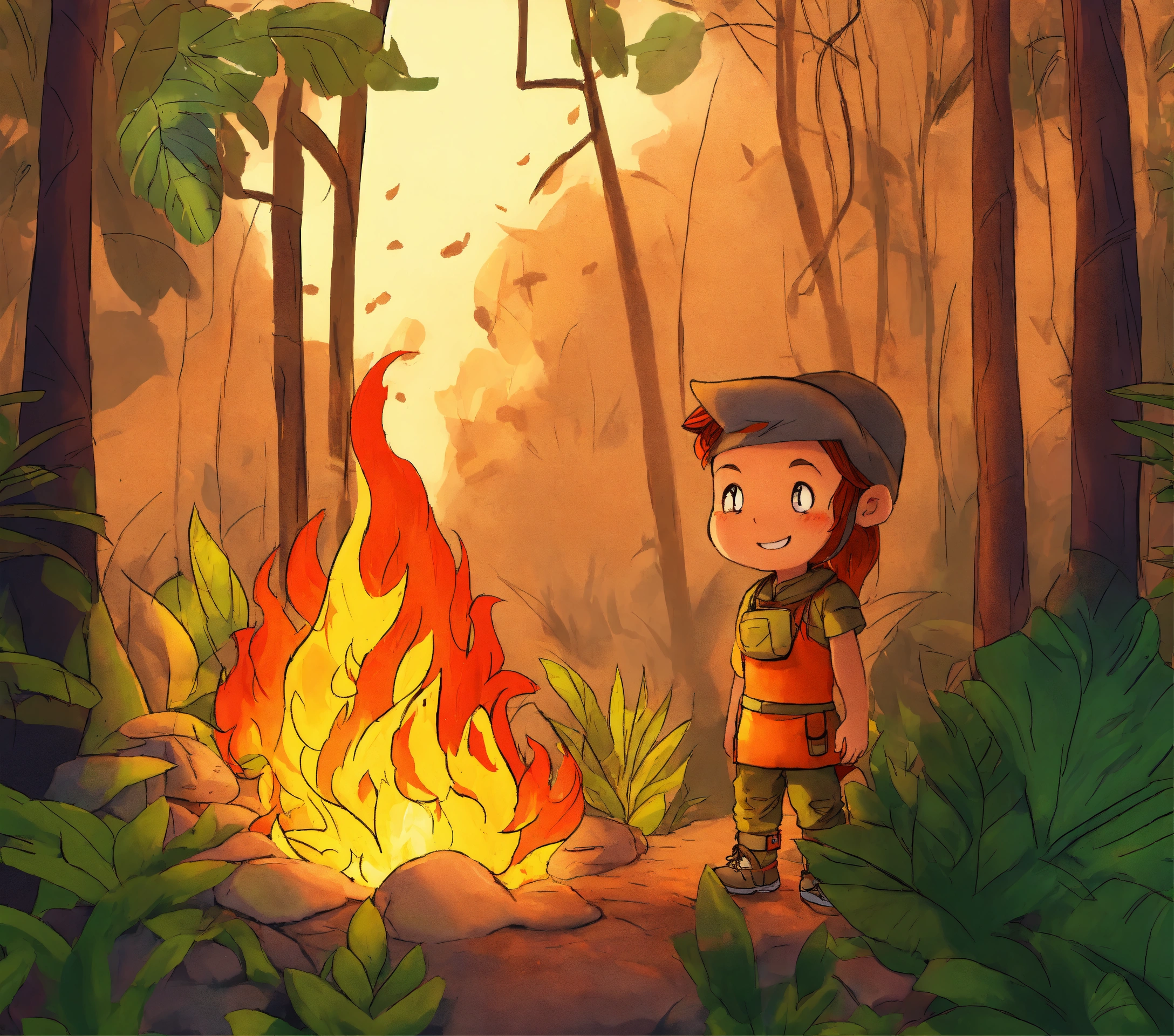 Lexica - Fire in the jungle. Drawing kid style color