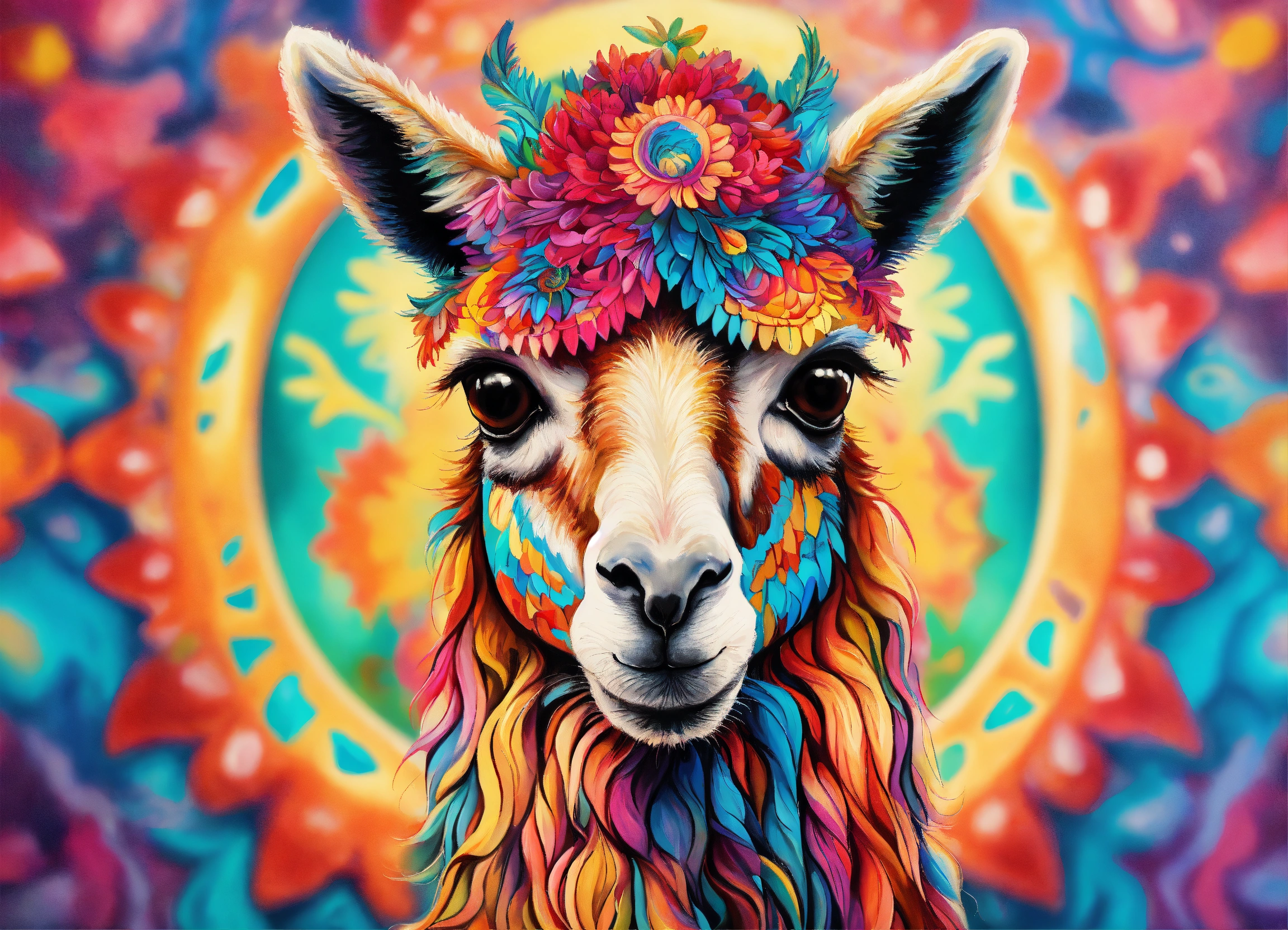 Lexica - Vibrant neo-traditional, a painting of a psychedelic llama ...