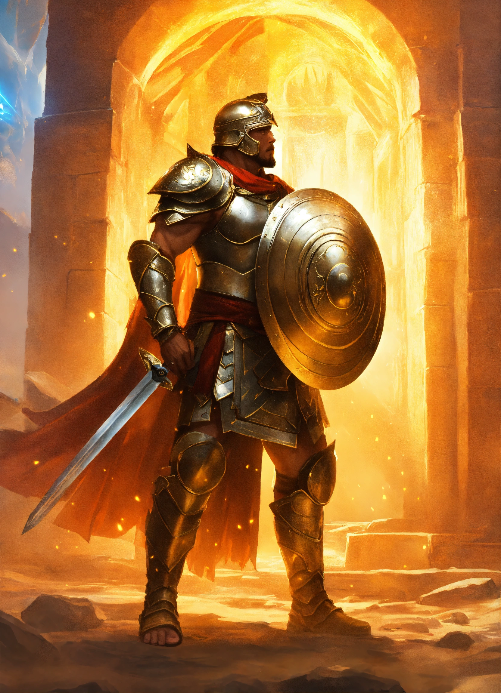 Lexica - Magic shield of light protecting a gladiator on the battlefield.