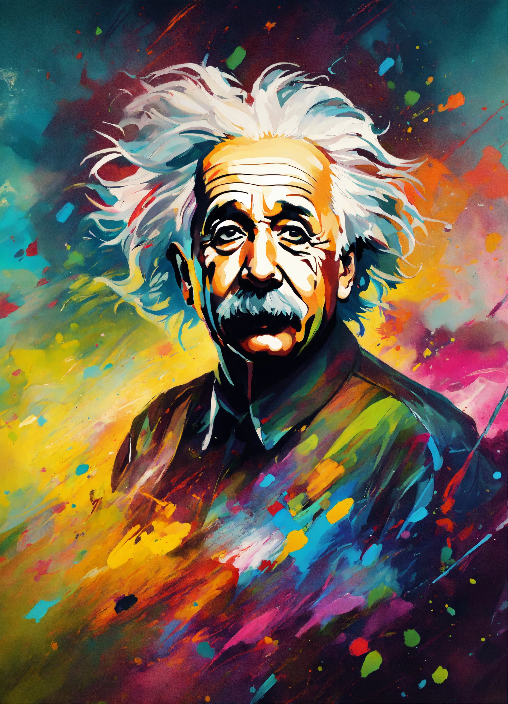 Lexica - A painting of 'Albert Einstein' running in a field, trend in behance hd, cmyk portrait ...