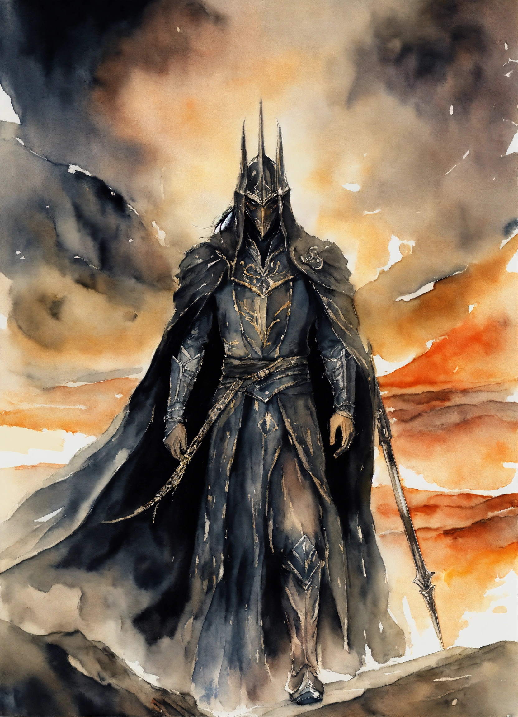 Lexica - Sauron human face from LOTR with black cloak in vagabond manga ...