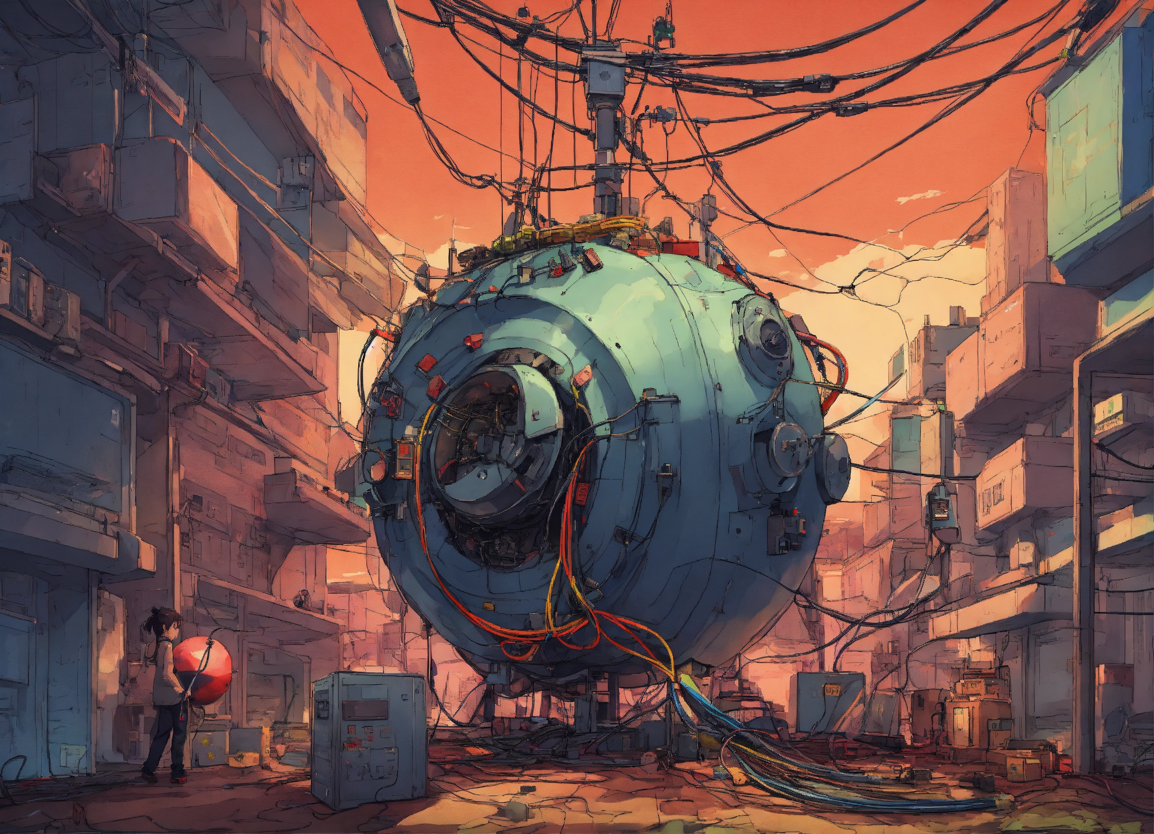 Lexica - Bomb with lots of wires and cables, anime illustration