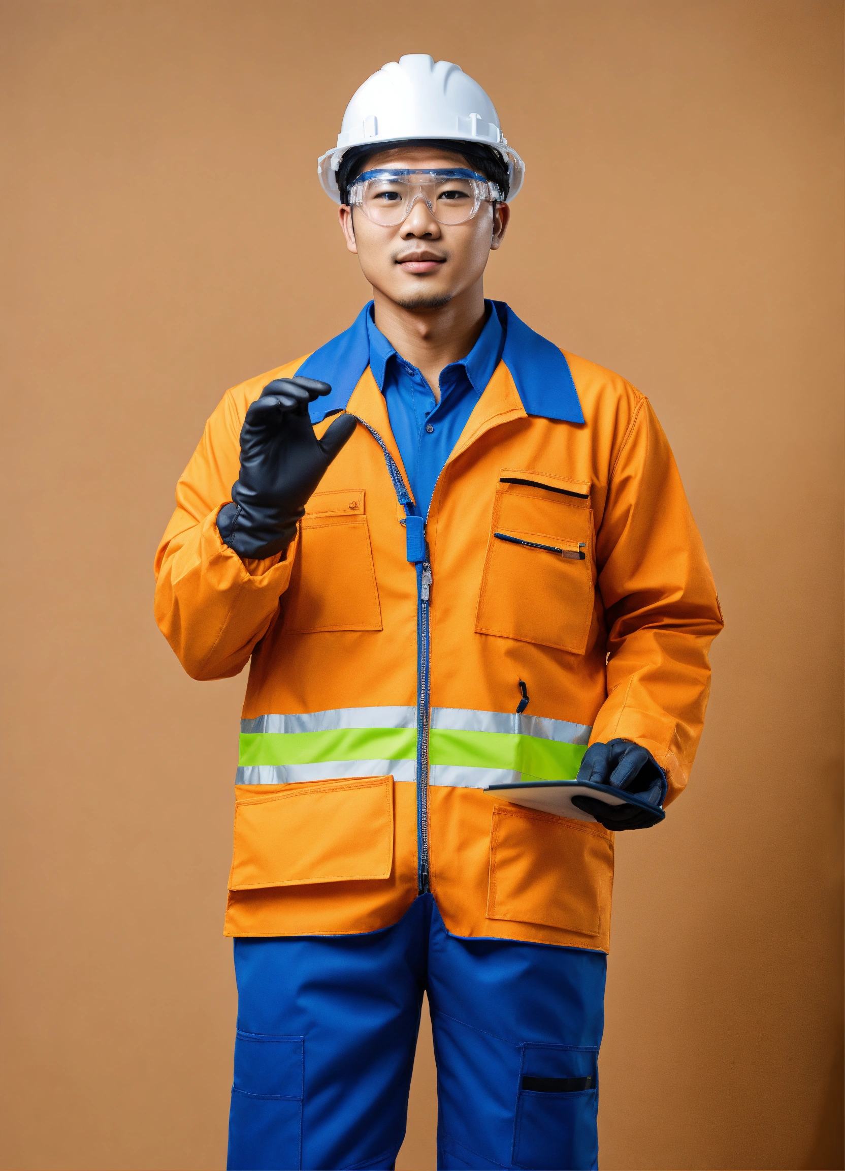 Lexica - Full body image of Asian male wearing engineering coverall ...