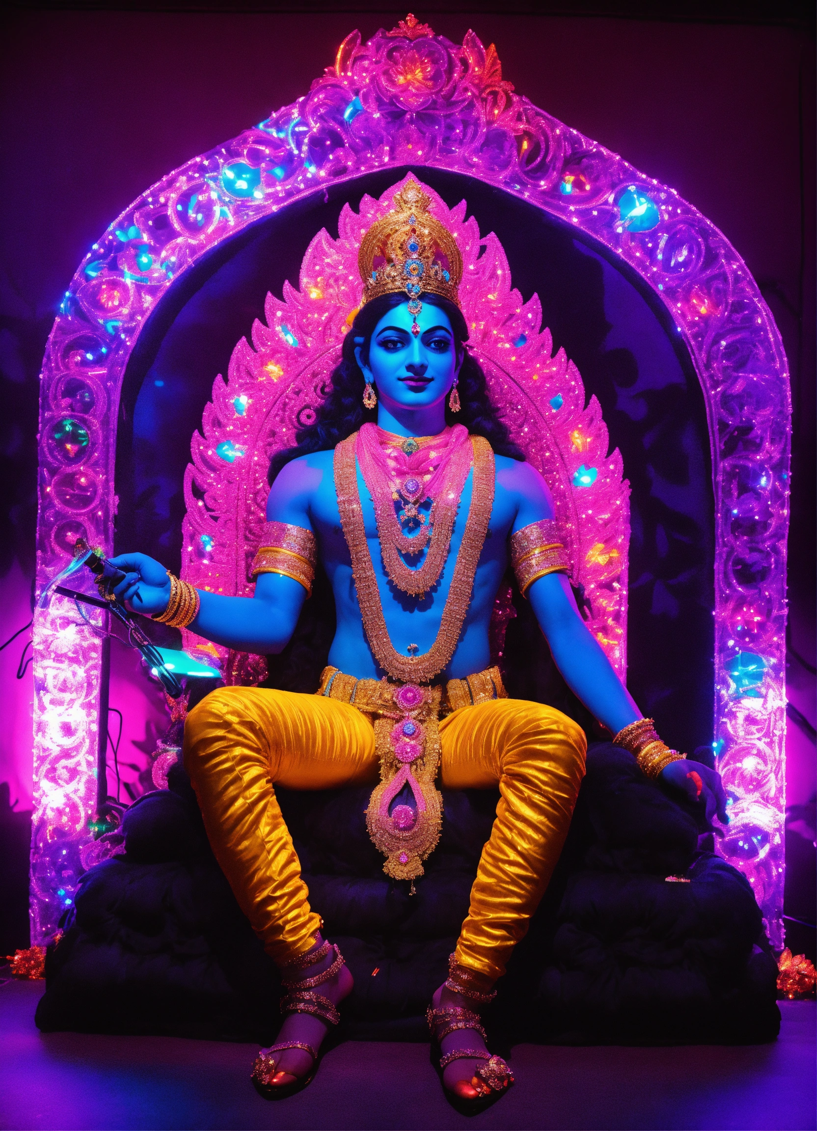 Lexica Krishna Made Of Diamonds And Glitter Black Neon Light Dmt Throne
