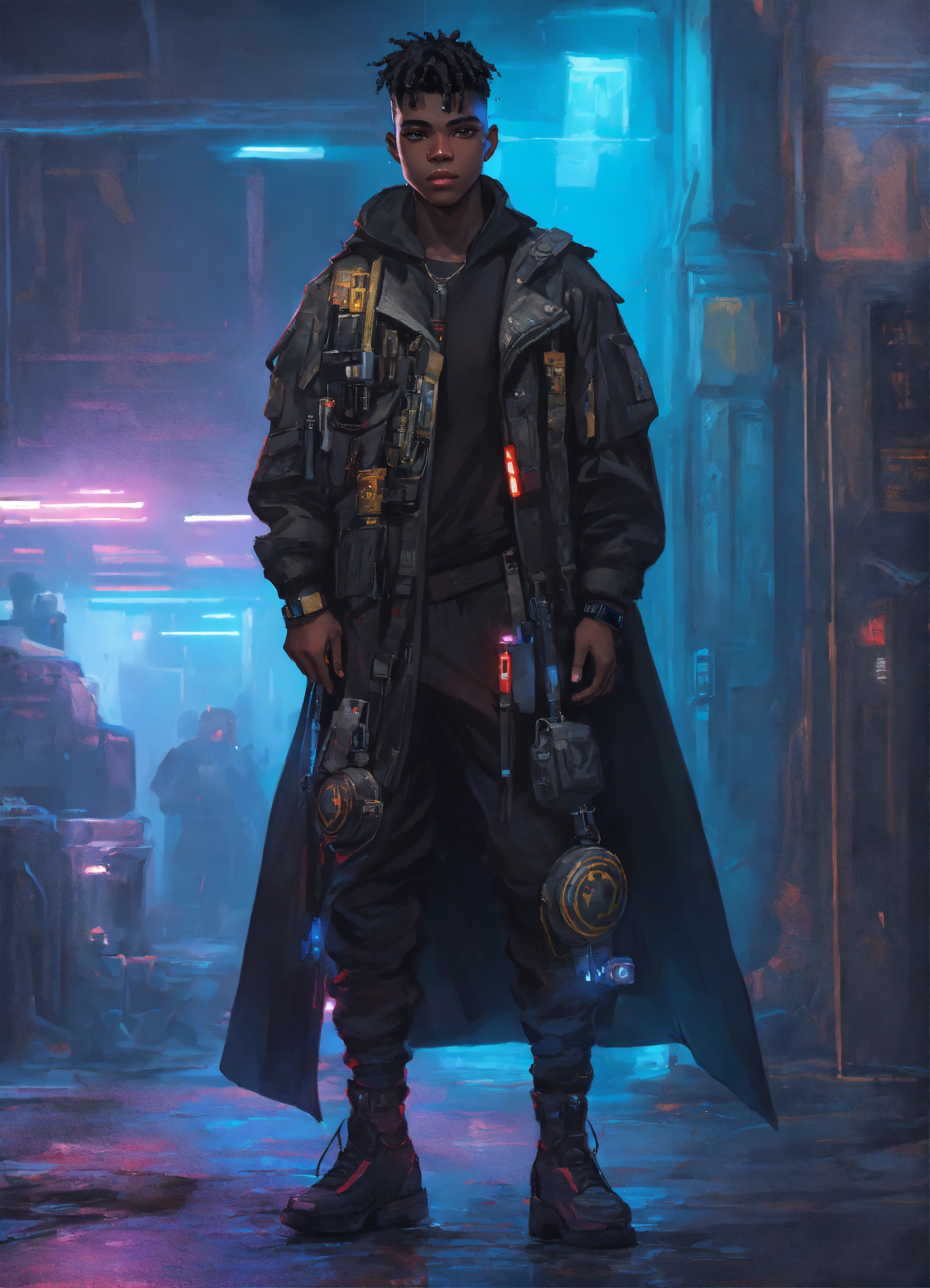 Lexica - Full body photo of a black cyberpunk 18-year-old man wearing ...