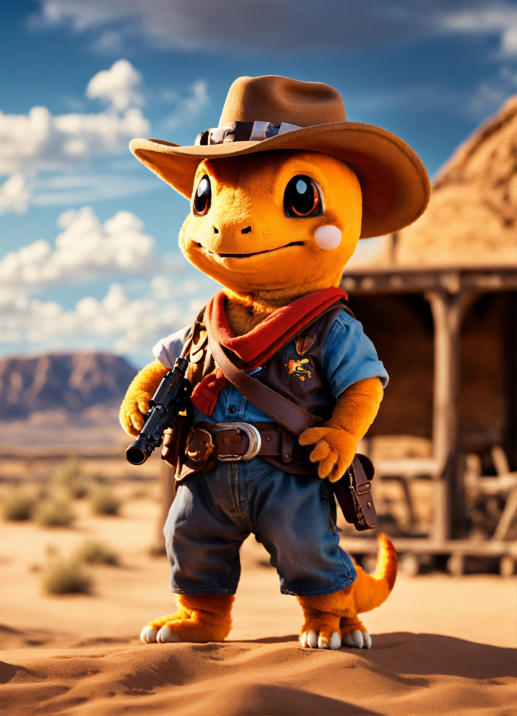 Lexica - An adorable and fluffy baby Charmander, cowboy, western ...