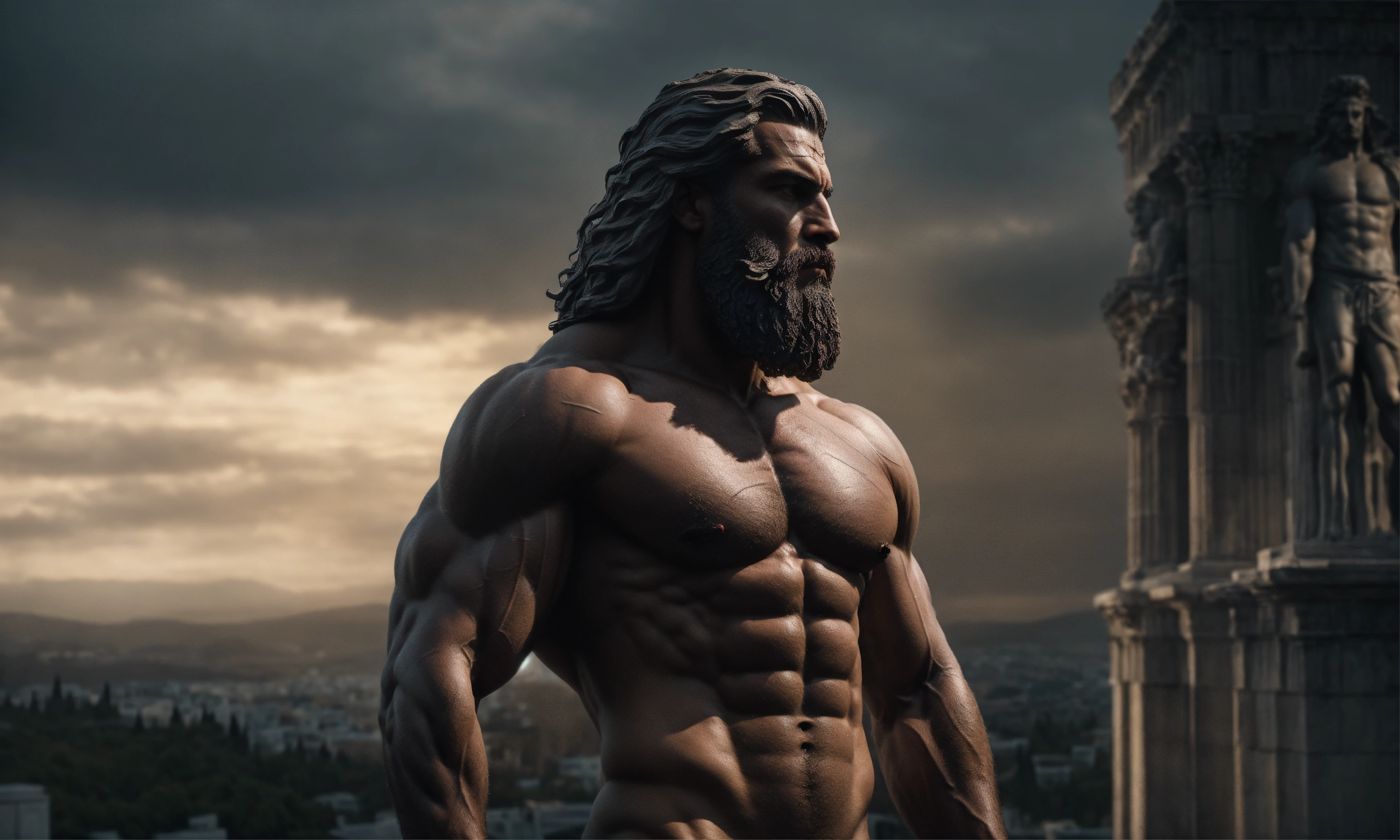 Lexica - A muscular statue of a strong Greek man with a beard and scars ...
