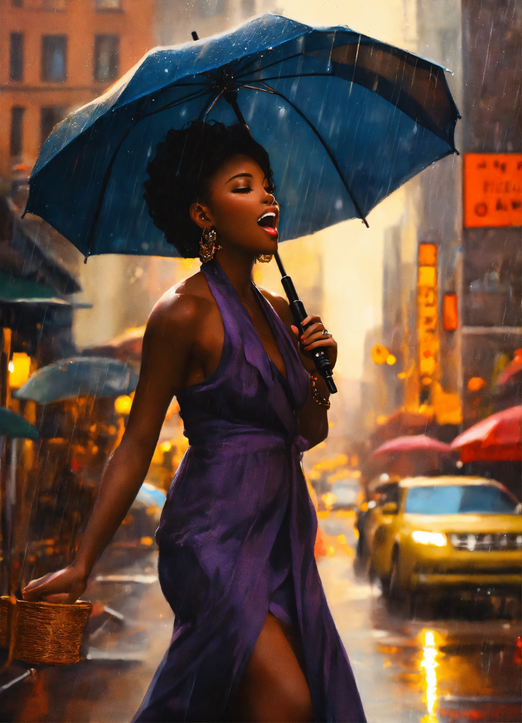 Lexica - Melanin lady singing in the rain