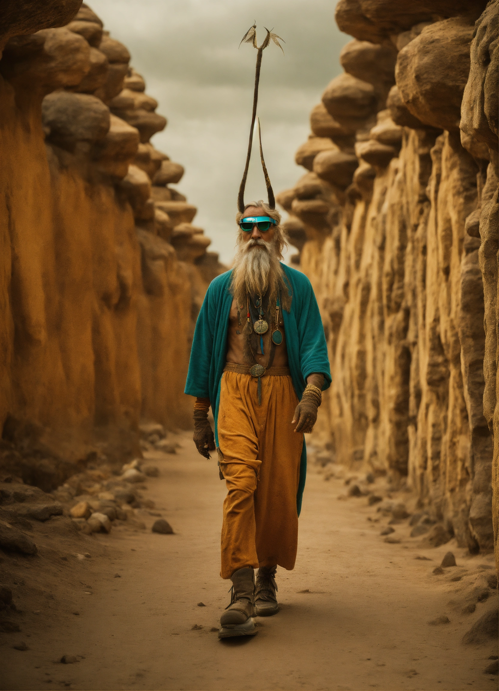 Lexica - Color photo of the eternal wayfarer, a human figure walking ...