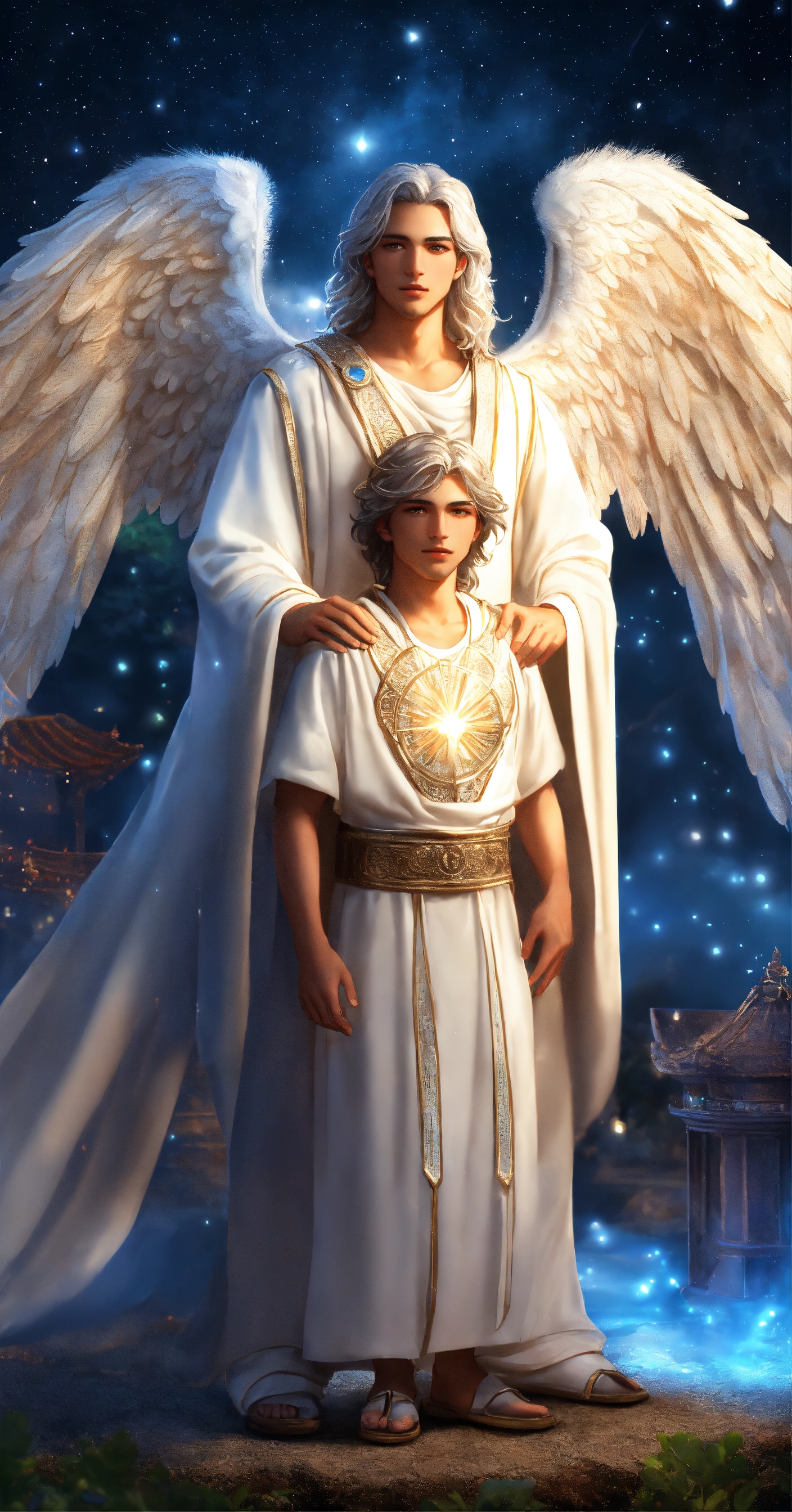 Lexica - 2 male guardian angels with detailed and luminous white angel wings. 1 male angel of 30 ...