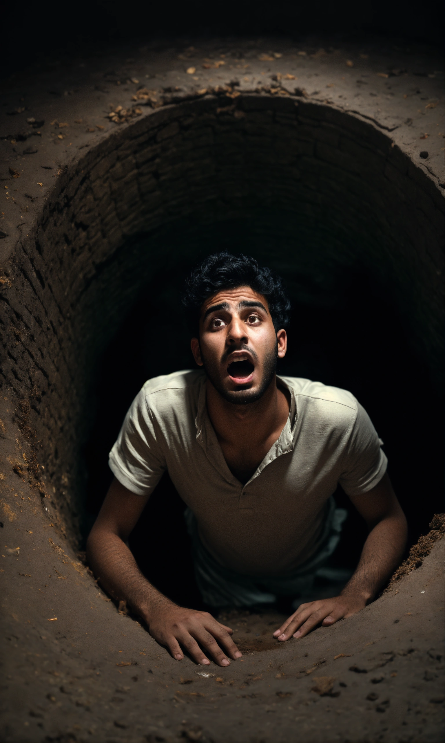 Lexica - A young arab man falling on the floor of a deep dark empty ...