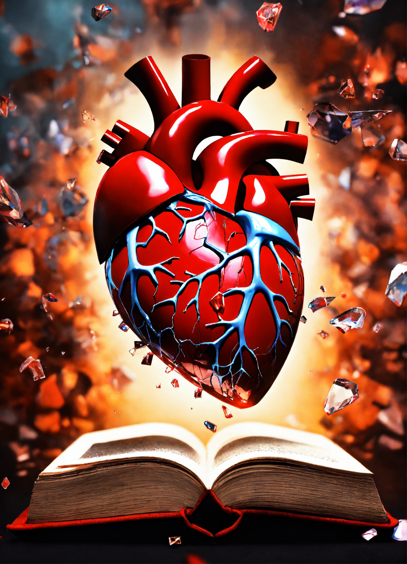 Lexica - Anatomy of a human heart bursting into tiny glass shards ...
