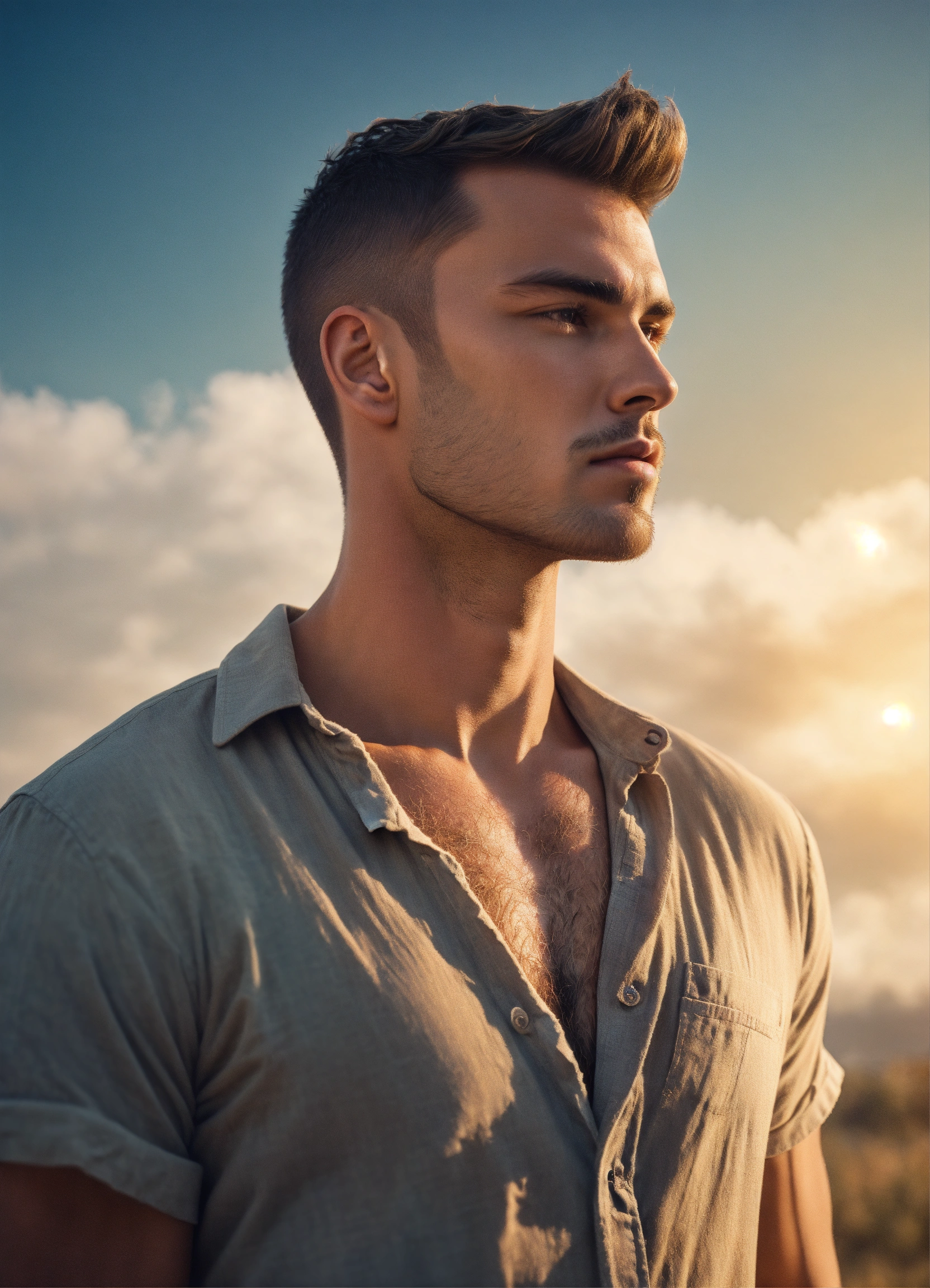 Lexica - Gorgeous well built guy, short buzz cut hair, open shirt ...