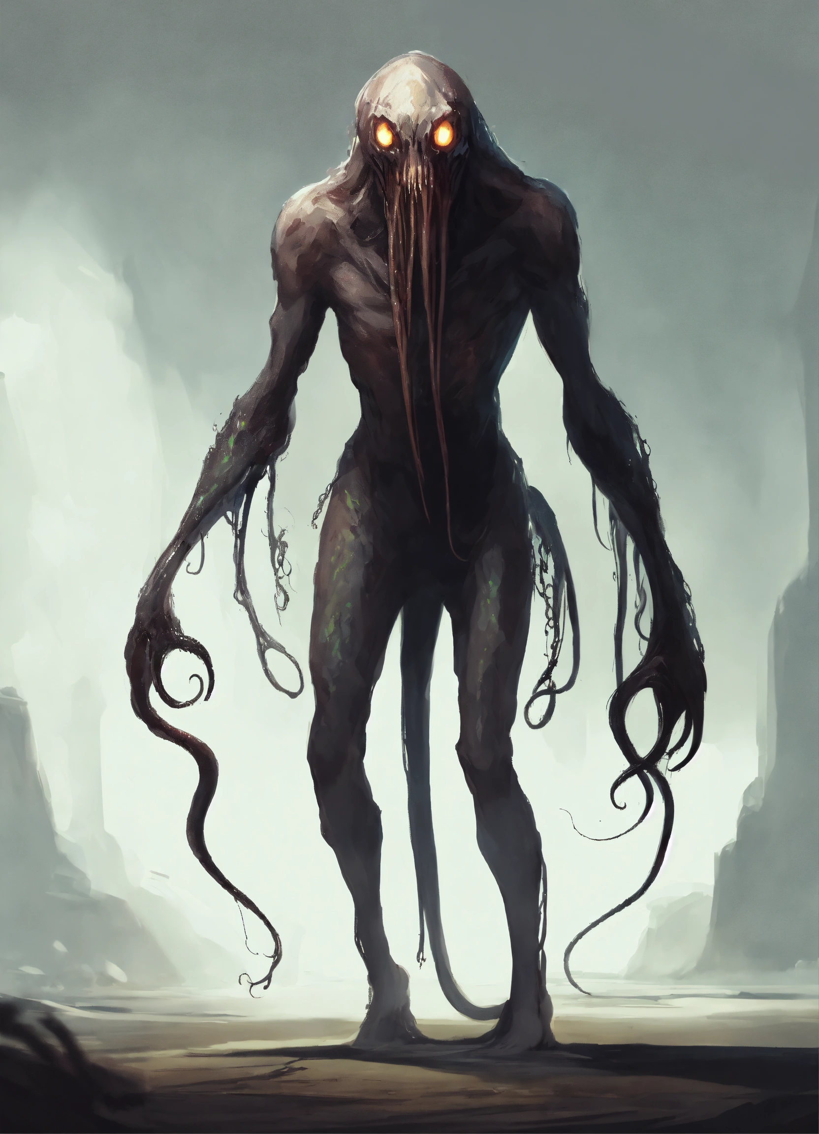 Lexica - Concept art, side view, digital paintng, skiny Ghostly monster ...
