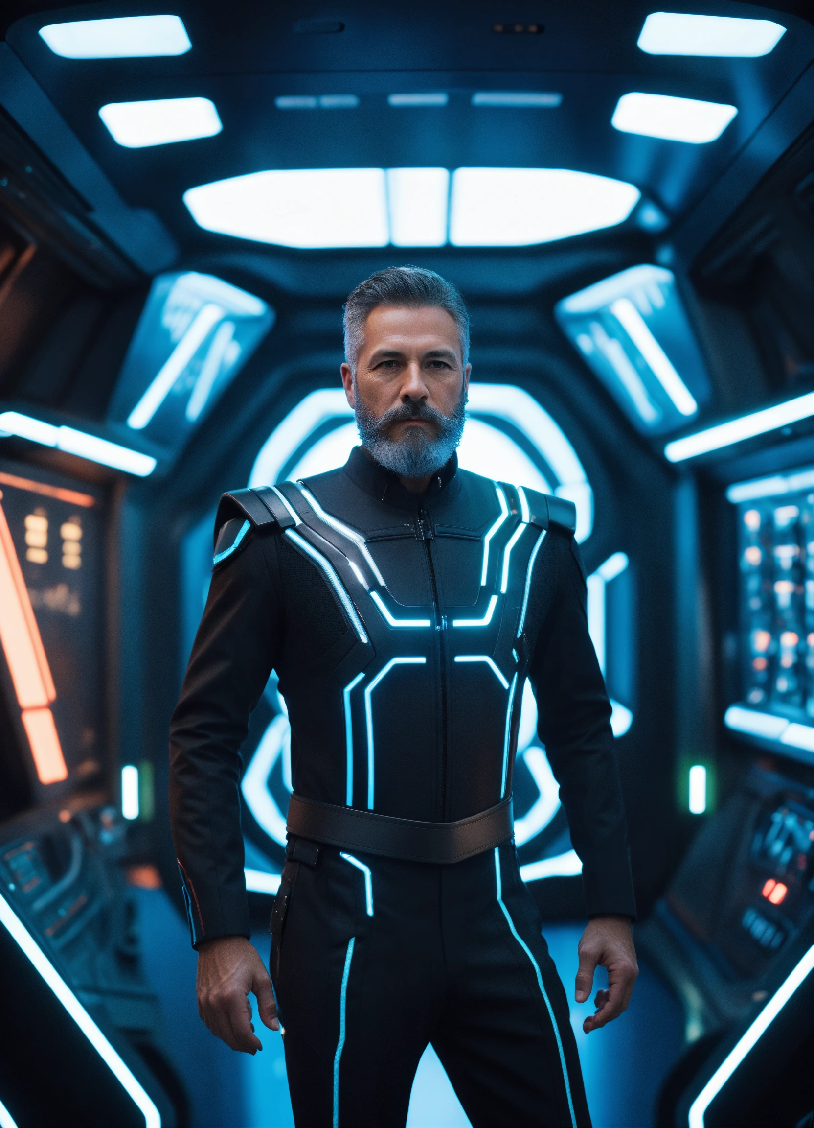 Lexica - 50 year old masculine star commander with trim beard is ...