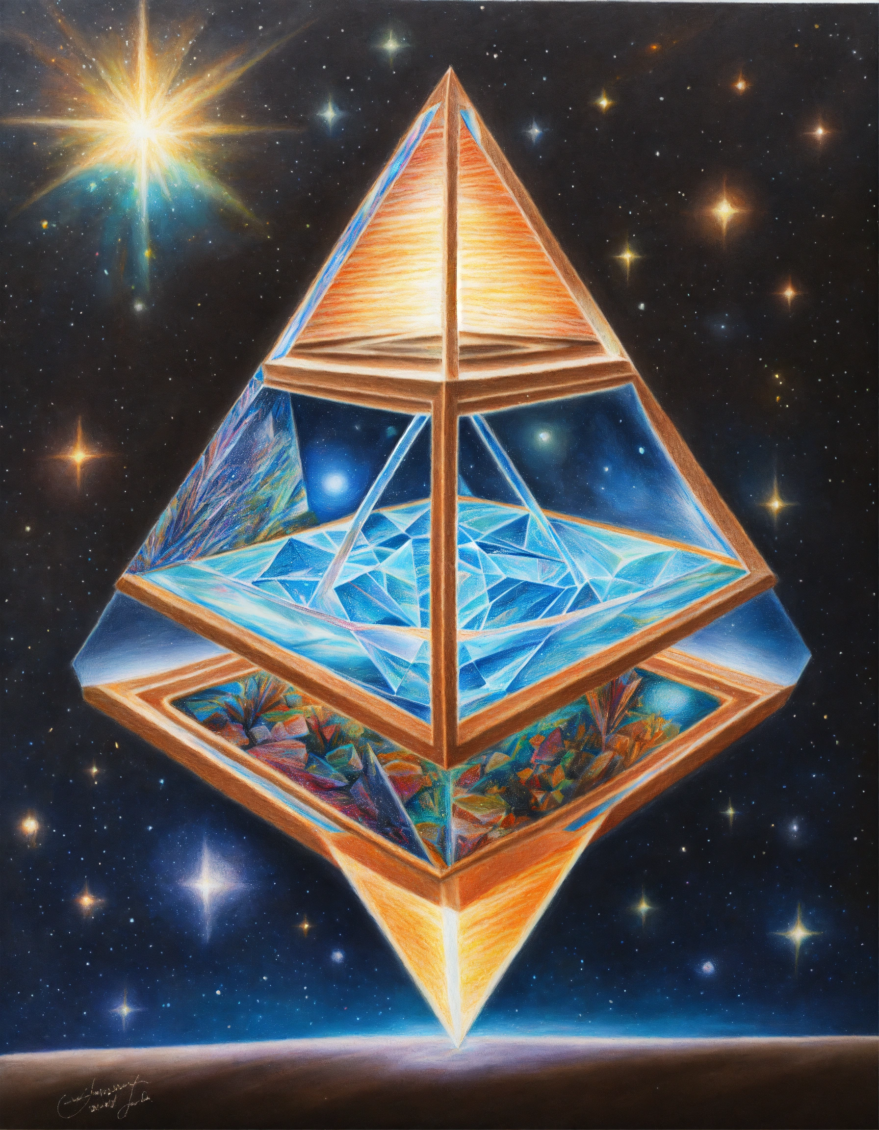 Lexica - Realistic colored pencil drawing of a iluminate crystal ...