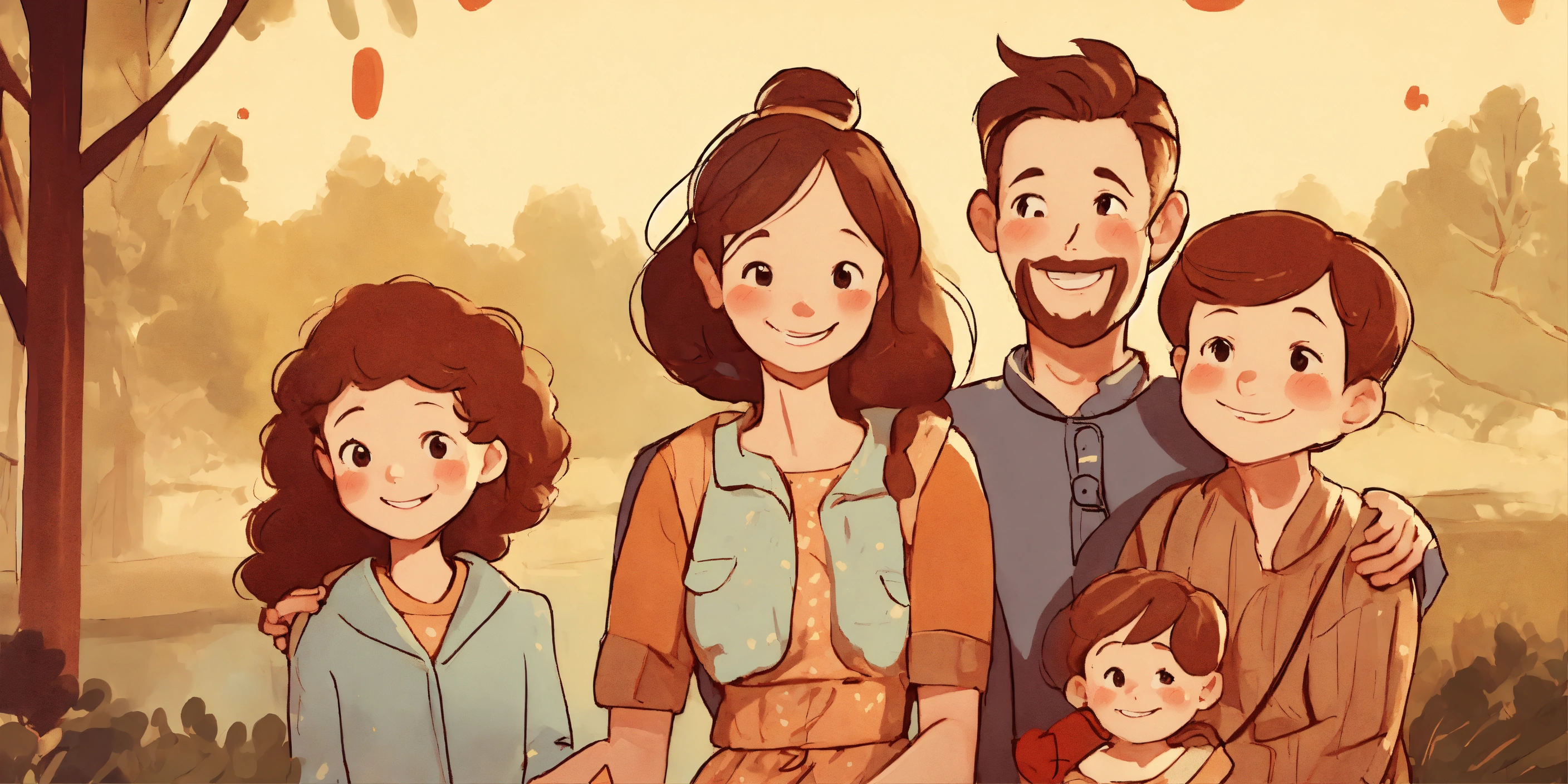 Lexica - Portrait of a happy cartoon family with two woman and a boy ...