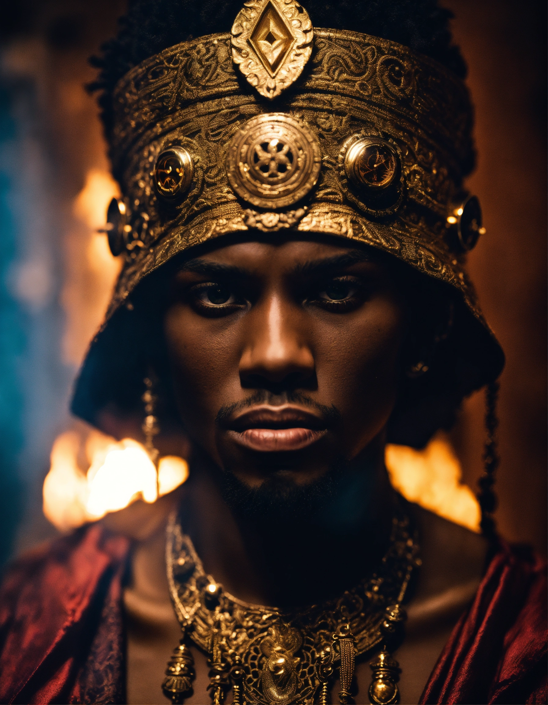Lexica - Dramatic portrait of a young handsome, wicked African sorcerer ...