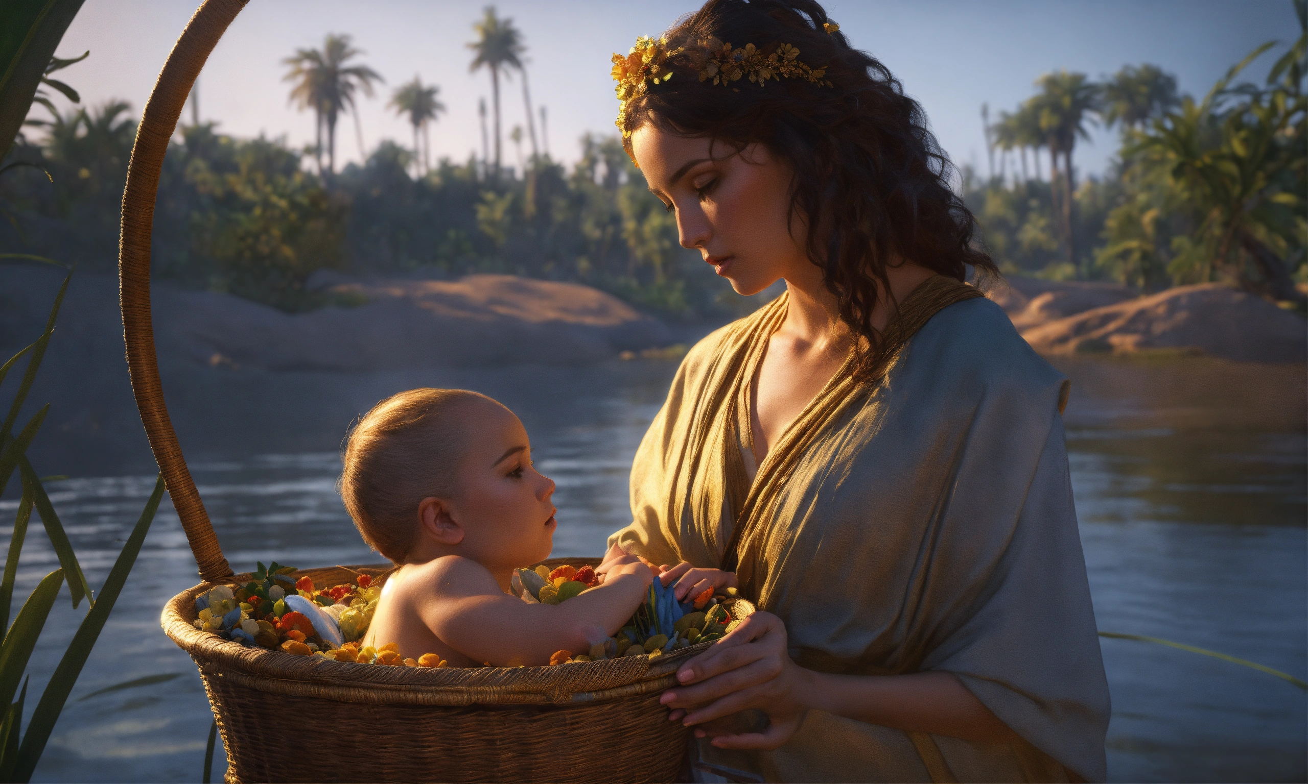 Lexica - Israeli woman places baby Moses in the Nile inside a basket ...