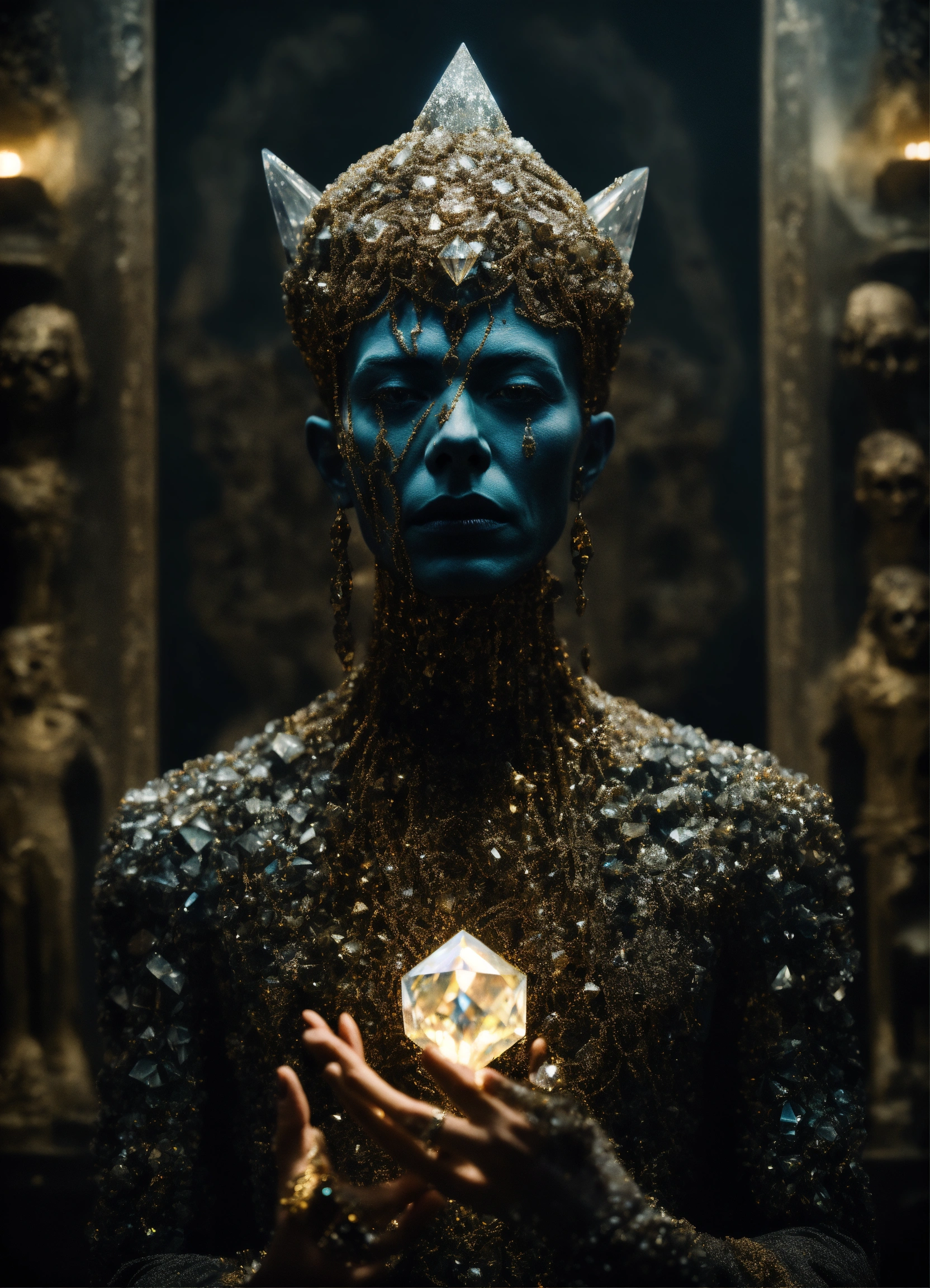 Lexica - Androgynous diamond entity, an aged David Bowie as a crystal ...