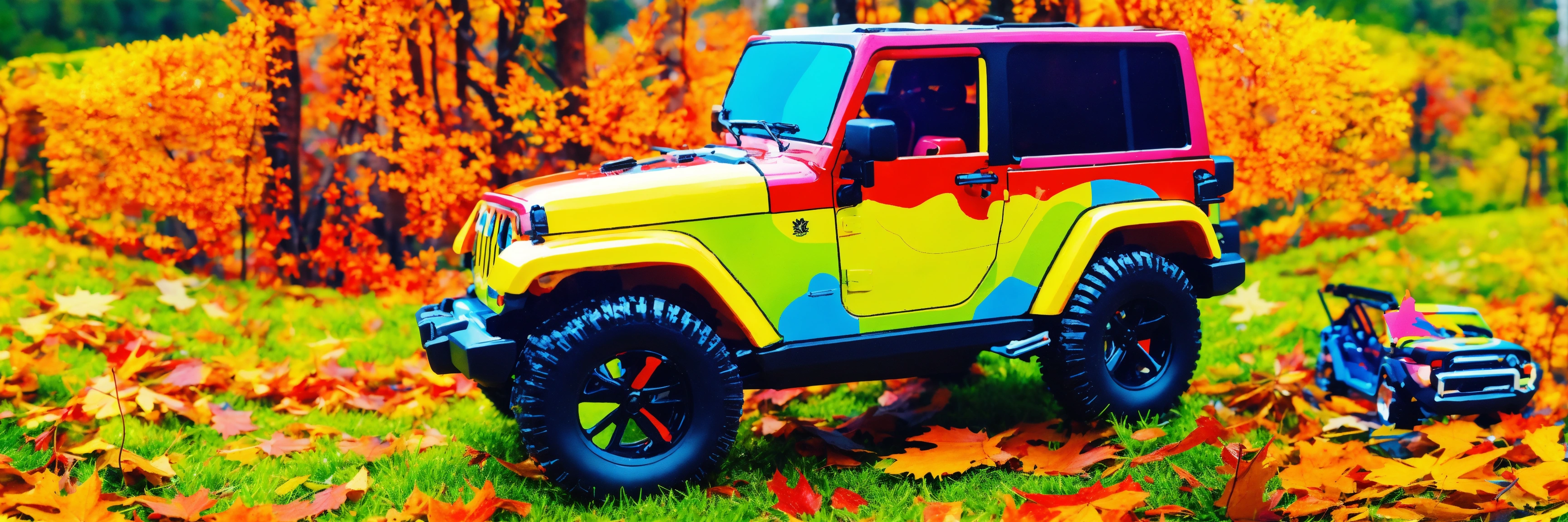 Lexica - A person working on their 1/10 scale rc jeep- pop art fall colors