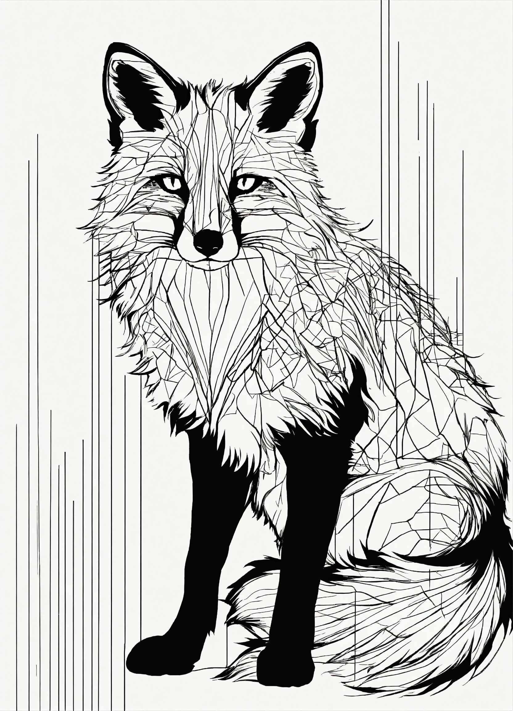 Lexica - Create a sketch of the fox silhouette, black, single lines as ...