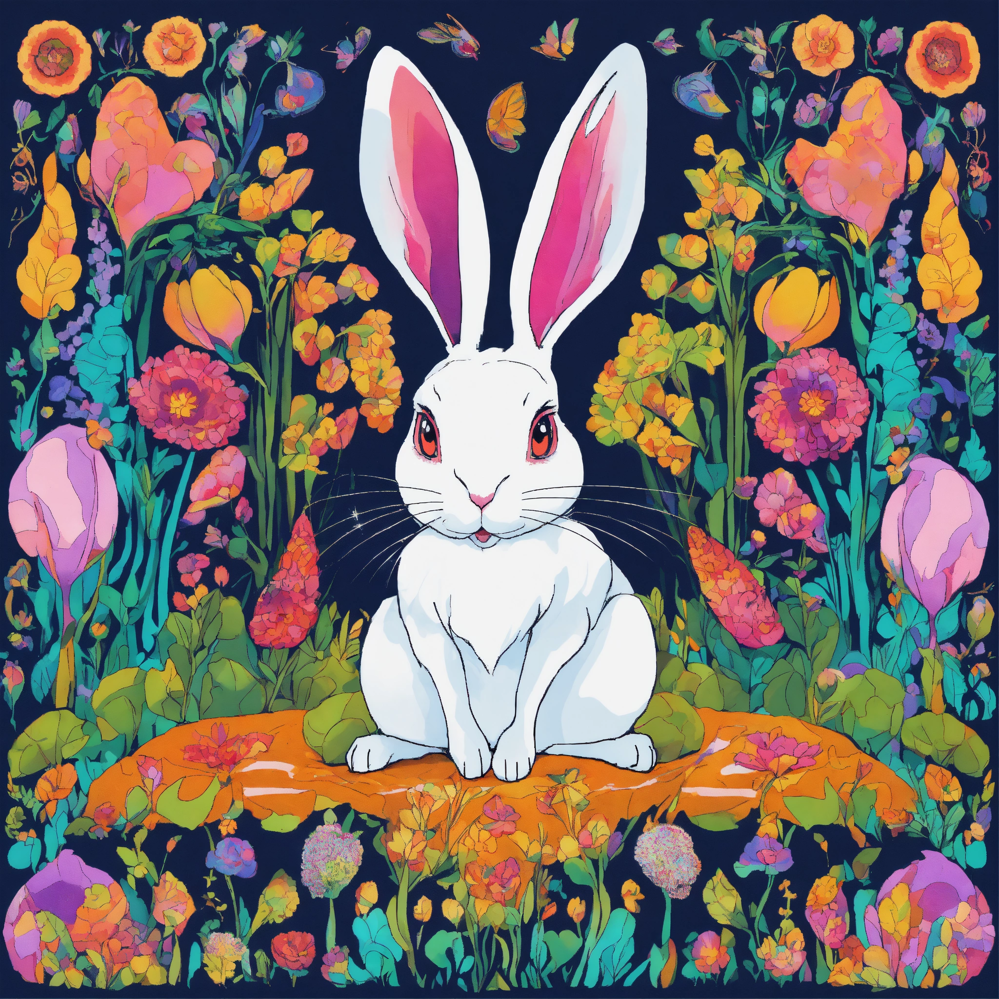 Lexica - White rabbit in the magic garden, Psychedelic style