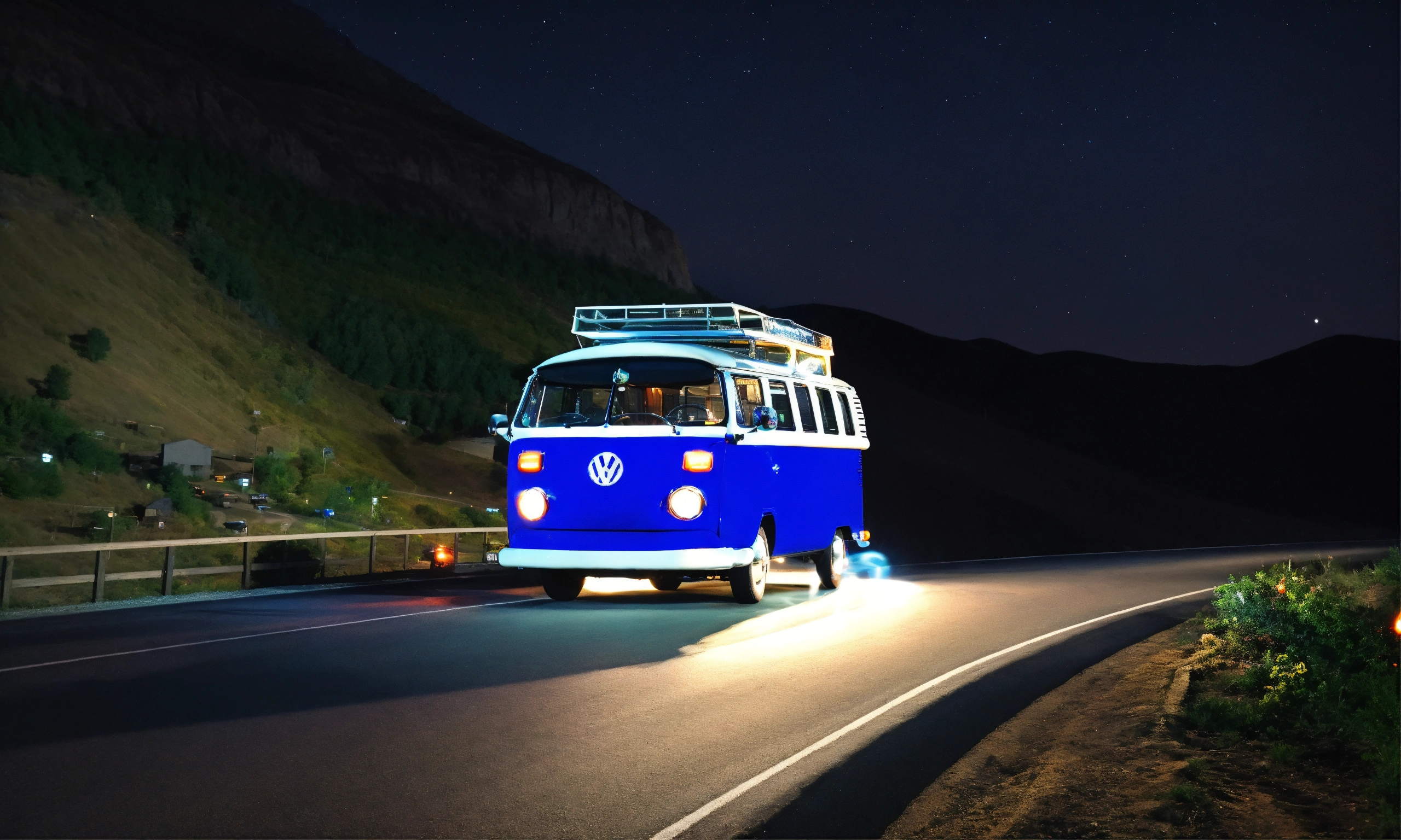 Lexica - Navy blue 1965 VW bus high speed chase on winding mountain ...