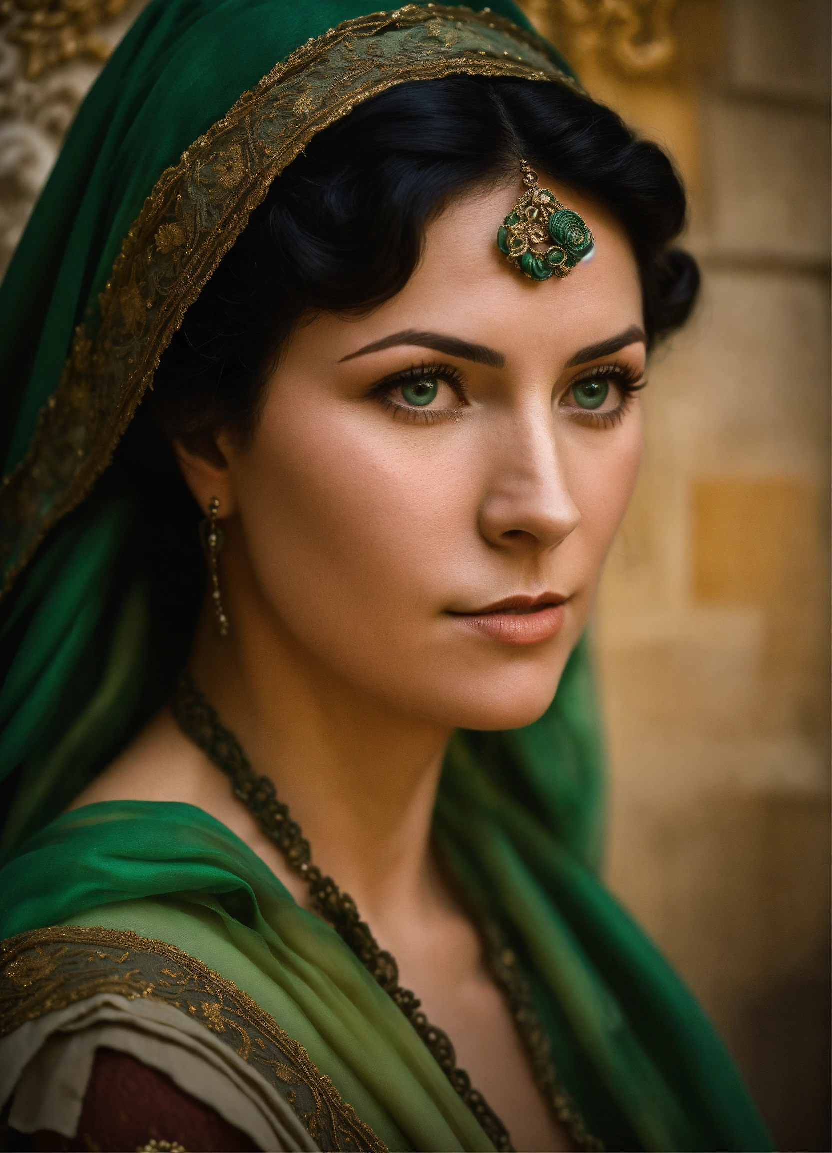 Lexica - A Roman woman with black hair and dark green eyes. The hair is ...