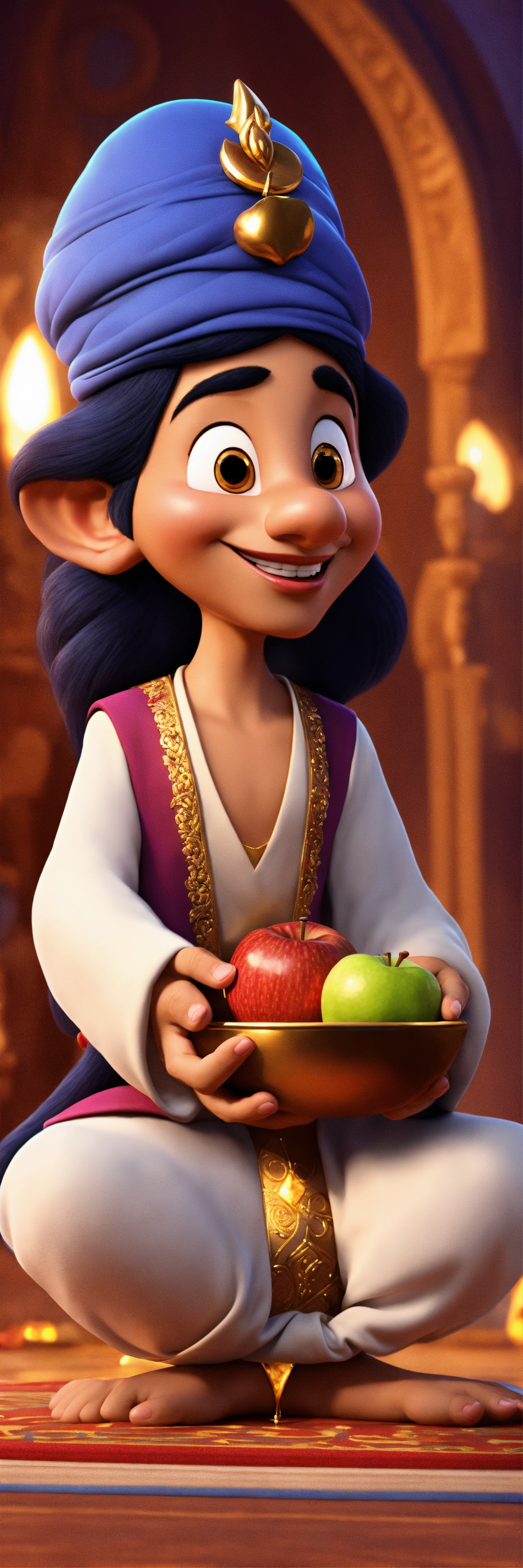 Lexica - 3d cartoon disney aladdin genie Sheikh in white ḥaṭṭah holding ...