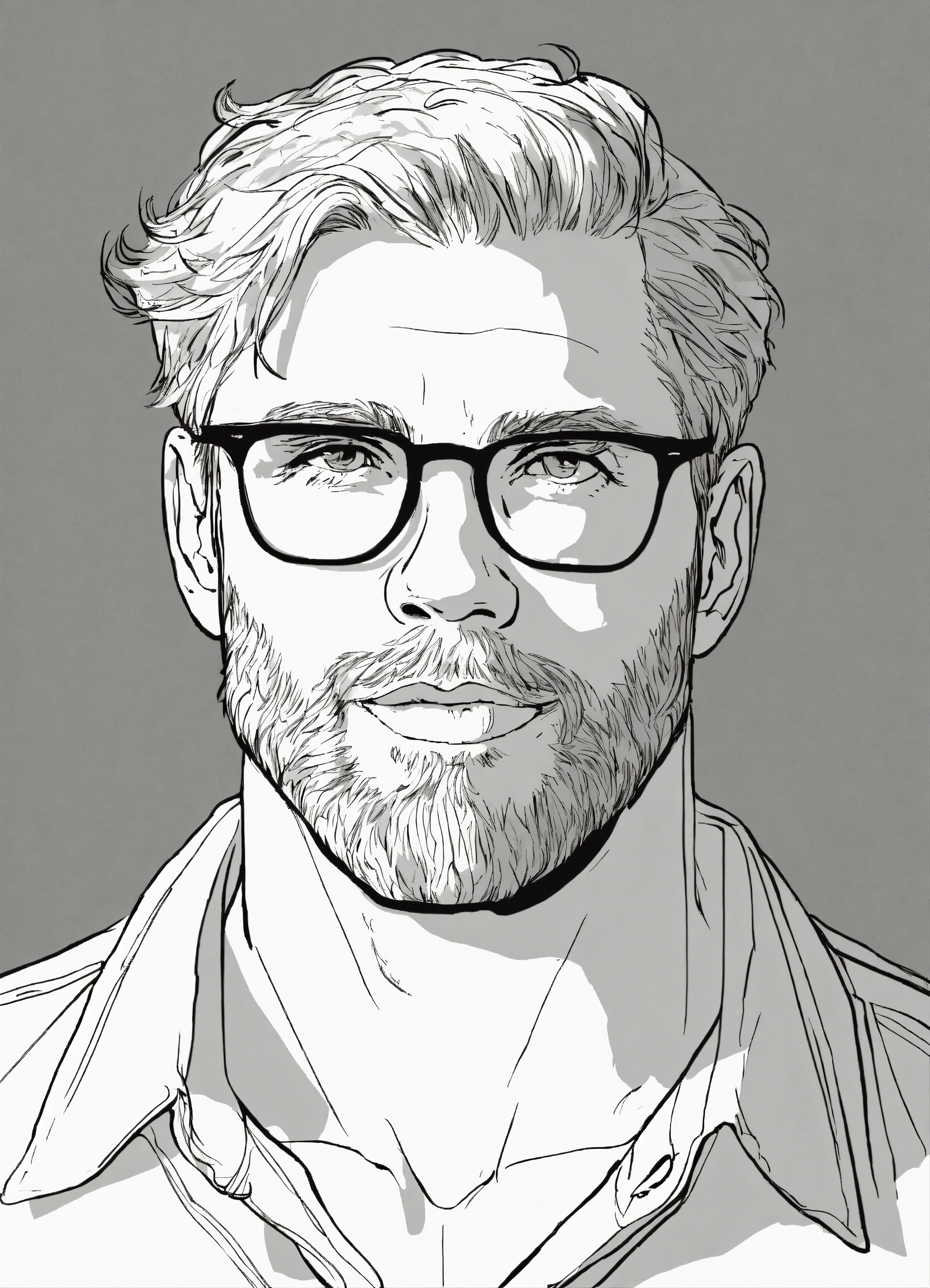 Lexica - Black and white line drawing, man, upper body, white ...